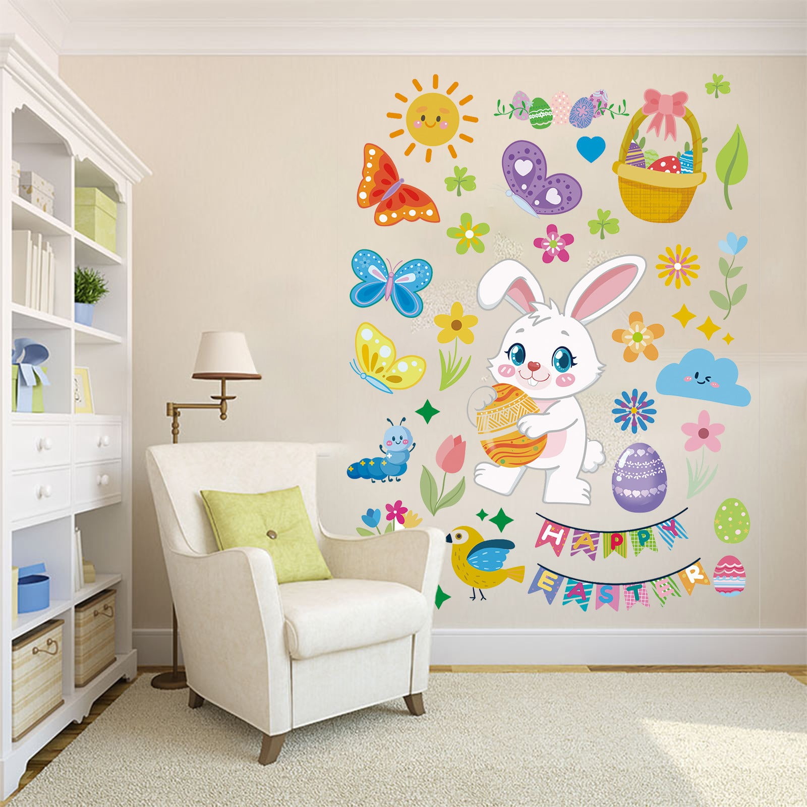 Apmemiss Happy Easter Wall Stickers Bunny Rabbit Wall Decals Peel and ...