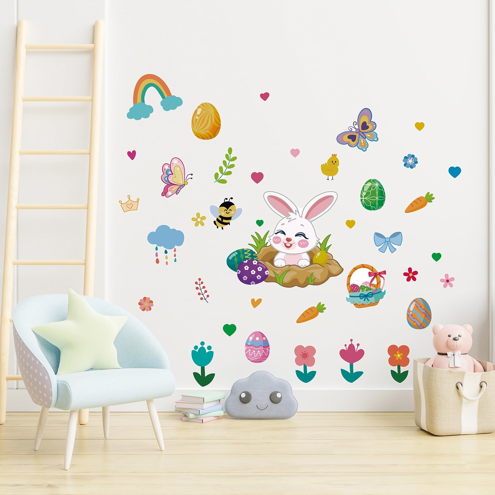 Apmemiss Happy Easter Wall Stickers Bunny Rabbit Wall Decals Peel and ...