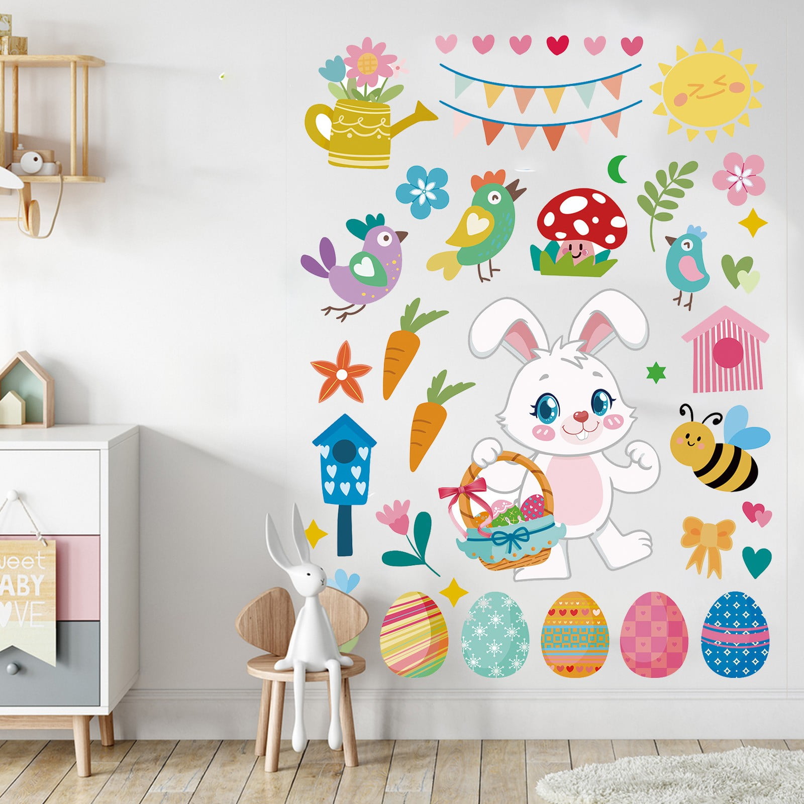 Apmemiss Happy Easter Wall Stickers Bunny Rabbit Wall Decals Peel and ...