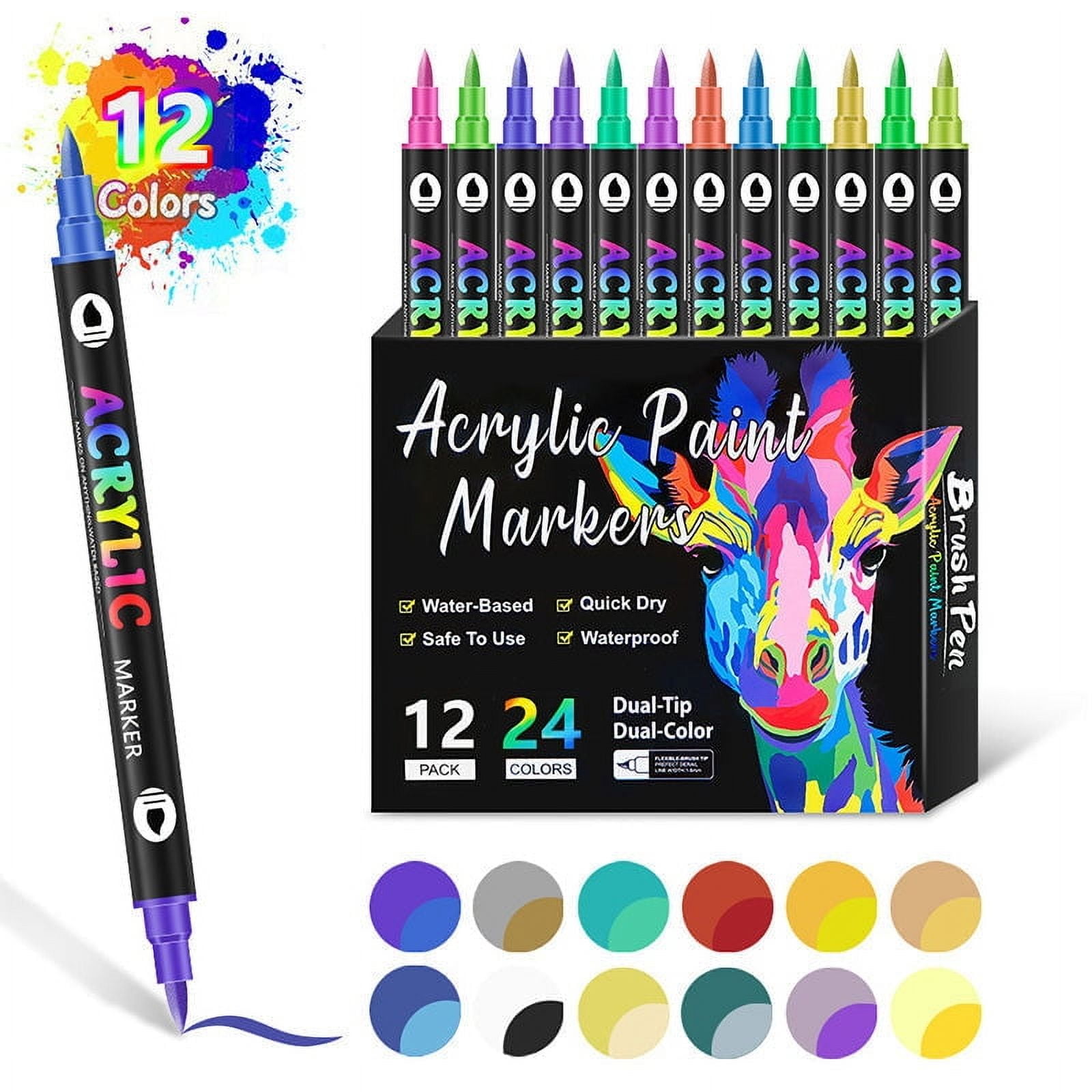 Apmemiss Paint Markers,Dual Tip Paint Pens With Dot Tip and Brush Tip ...
