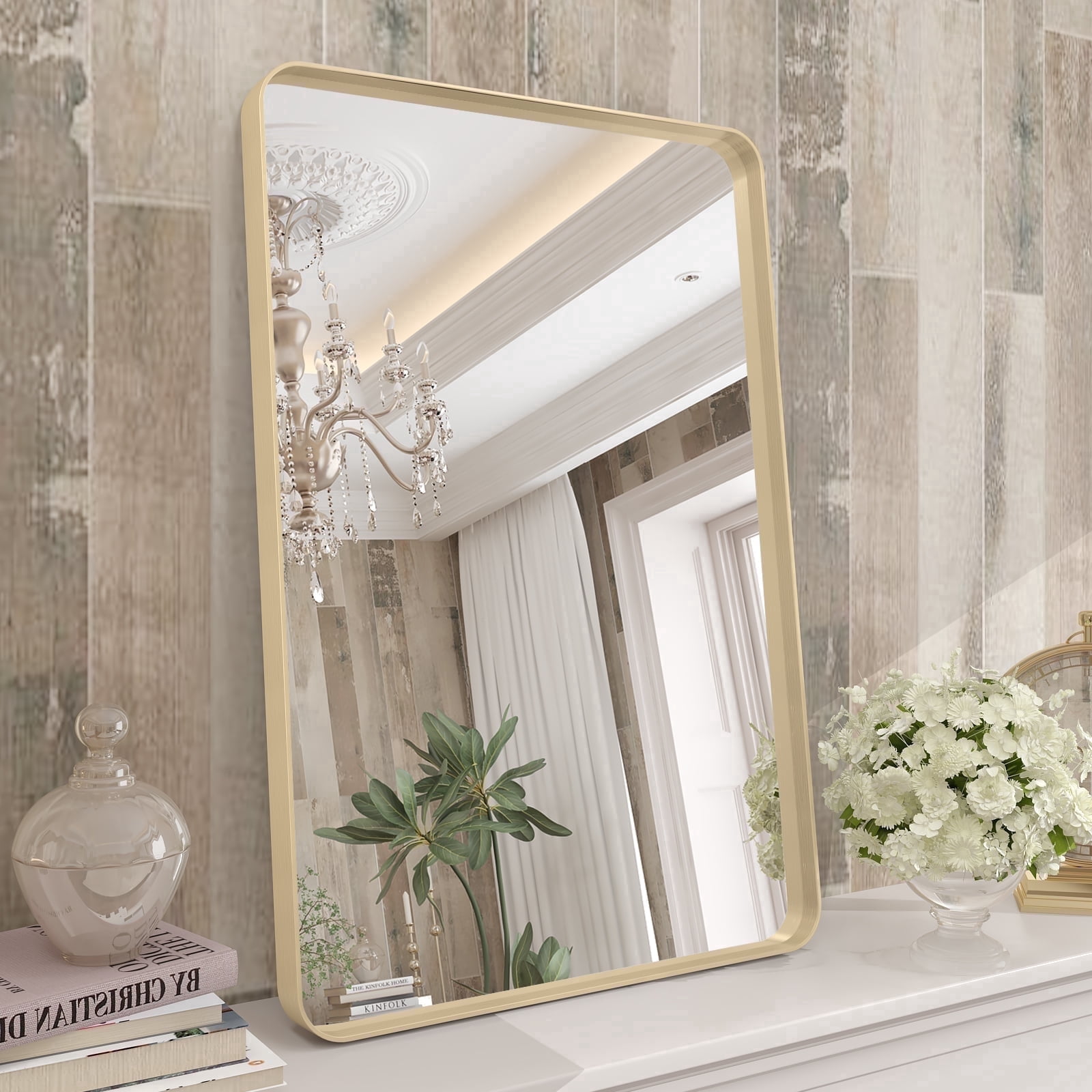 Apmir 24x16 inch Rectangular Wall Mirror Gold Mirrors for Bathroom ...