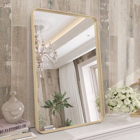 Apmir 24x16 inch Rectangular Wall Mirror Gold Mirrors for Bathroom ...