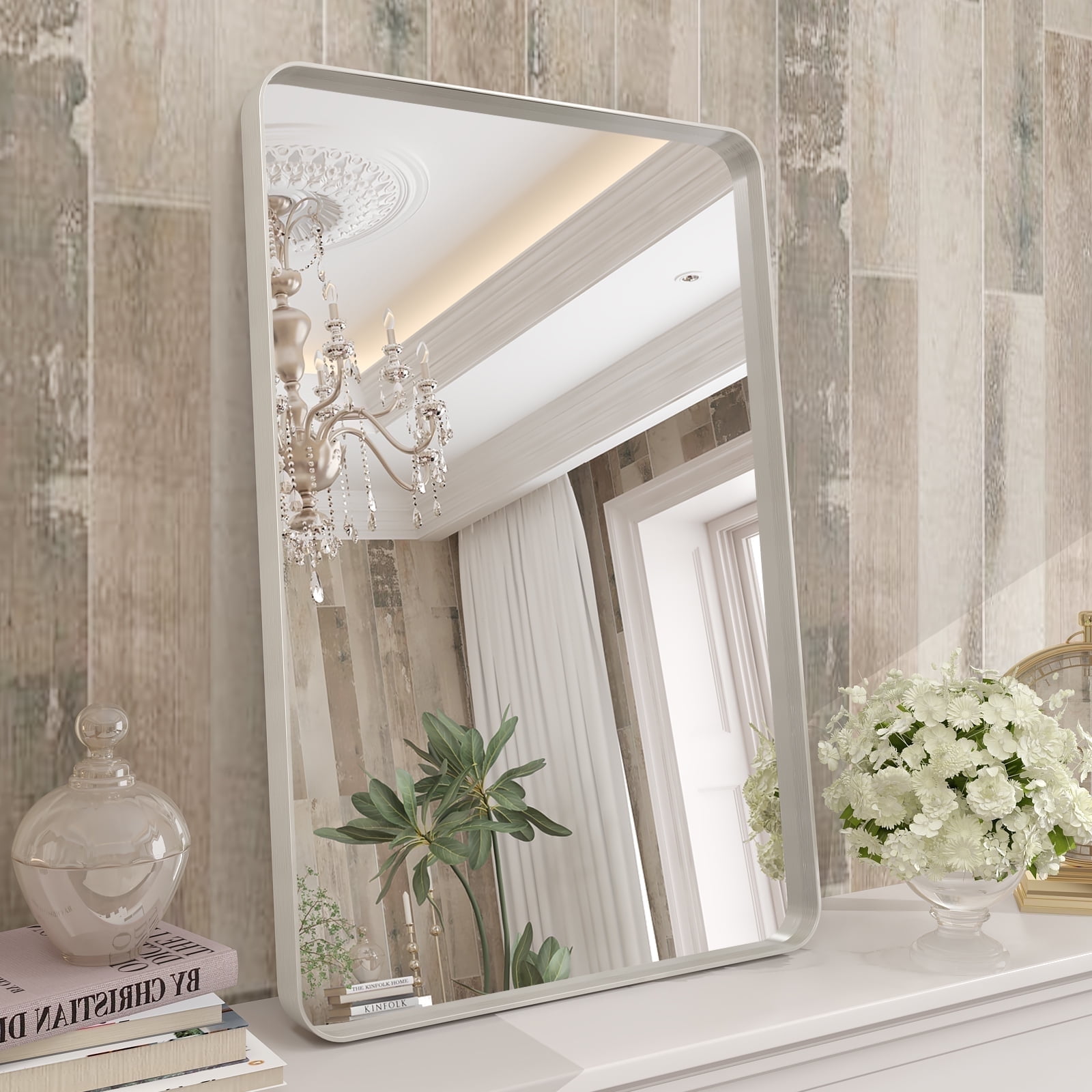 Apmir 24x16 inch Rectangular Wall Mirror Silver Mirrors for Bathroom ...