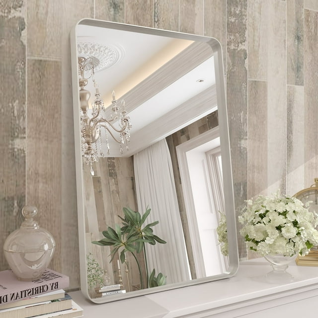 Apmir 24x16 inch Rectangular Wall Mirror Silver Mirrors for Bathroom ...