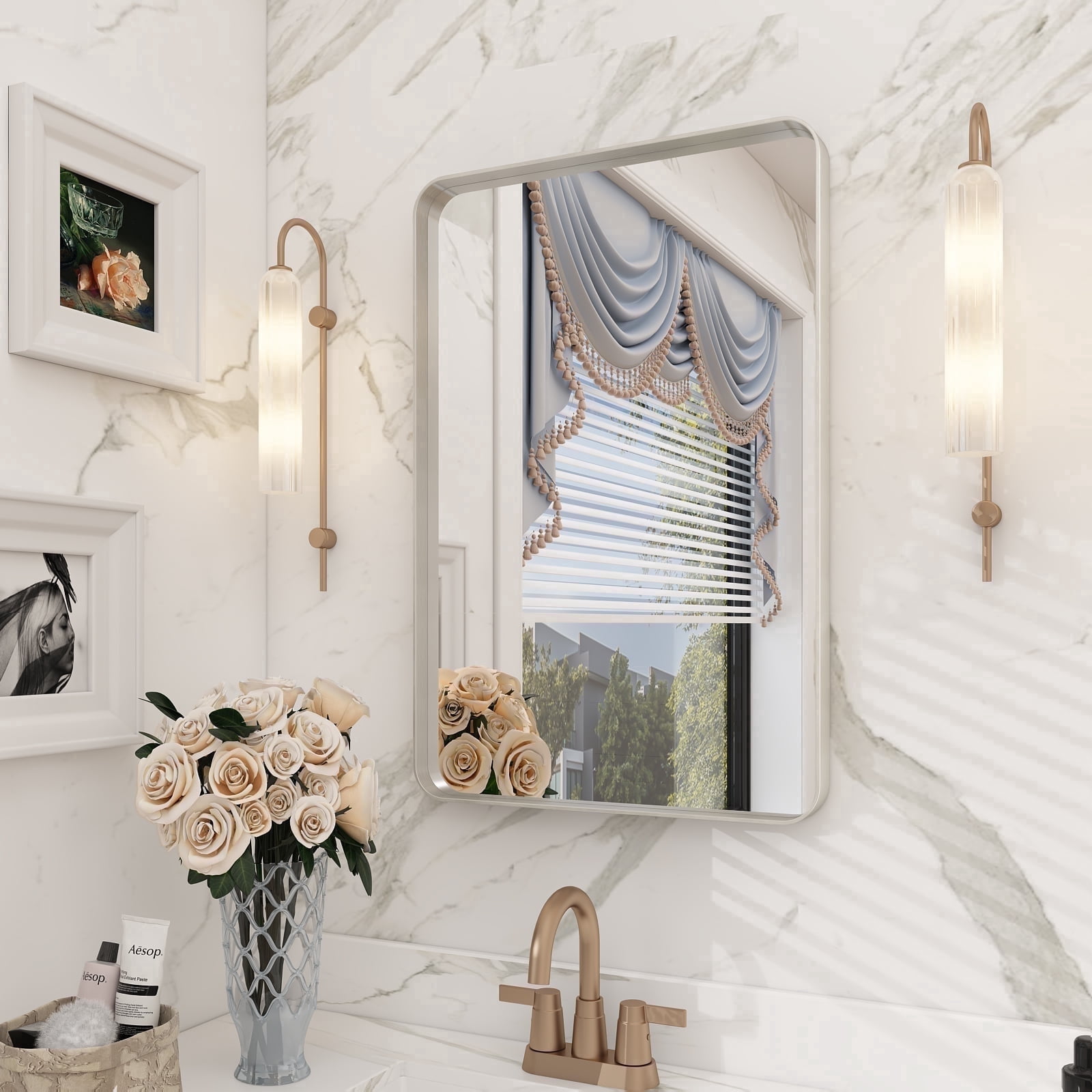 Apmir 16x24 inch Wall Mirror with Rectangular Metal Frame Tempered ...