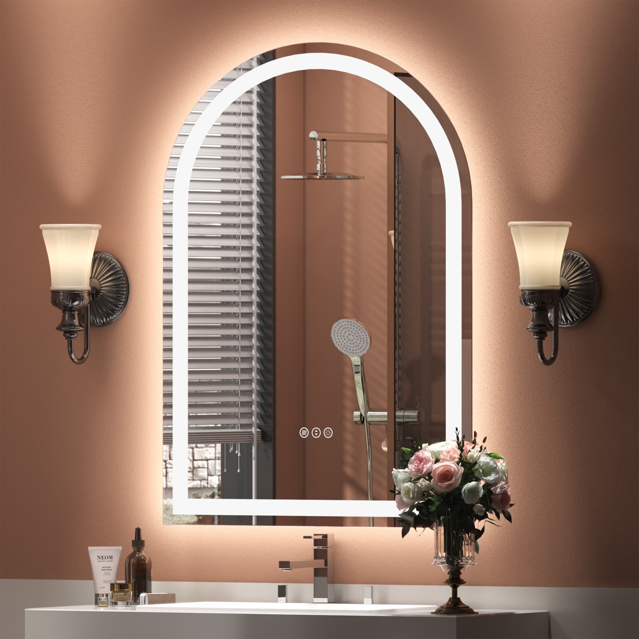 Apmir 30x22 Arched LED Vanity Mirror Ultra-Bright 3 Color Temperatures ...