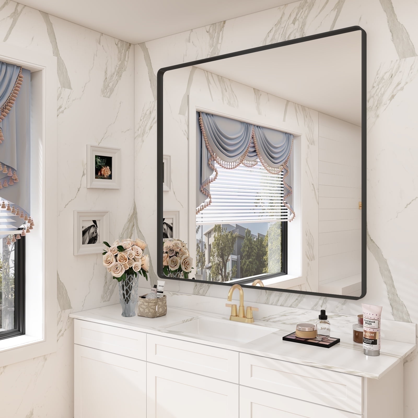 Free Shipping! Apmir 36x36 inch Rectangular Wall Mirror Black Mirrors ...