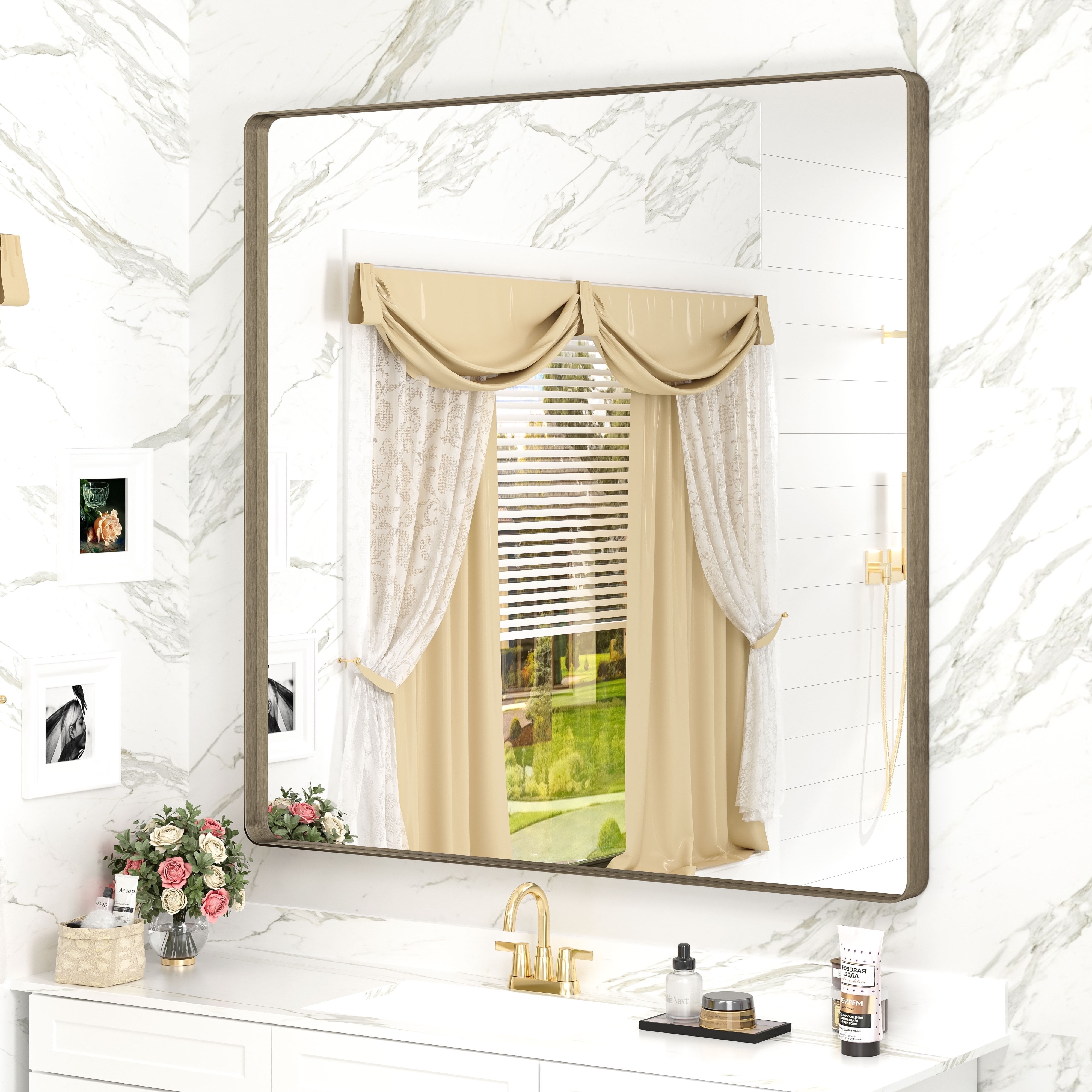 Apmir 36x36 inch Wall Mirror with Rectangular Metal Frame Tempered ...