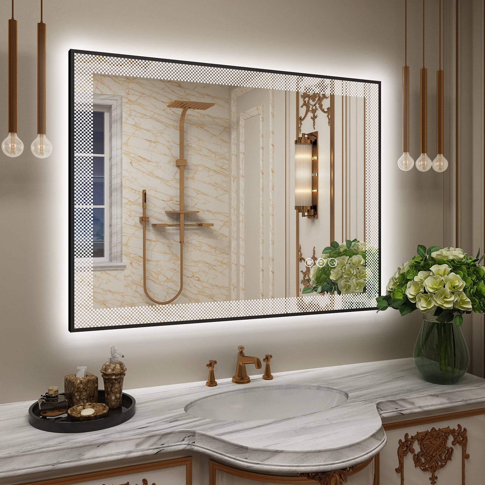 GODCHAR 40x30 Super Bright Front and Back LED Lighted Anti-Fog Wall ...