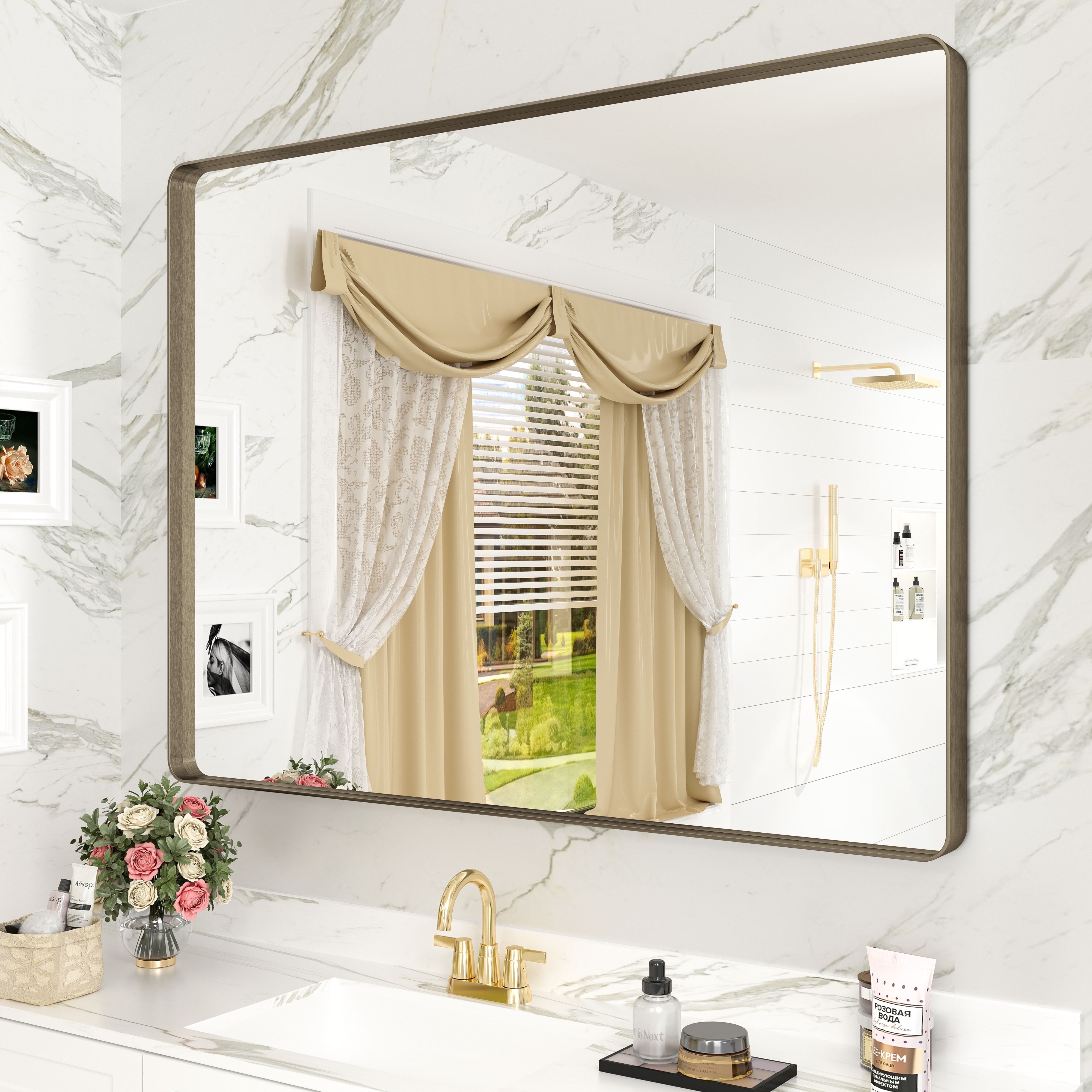 Apmir 40x30 inch Wall Mirror with Rectangular Metal Frame Tempered ...