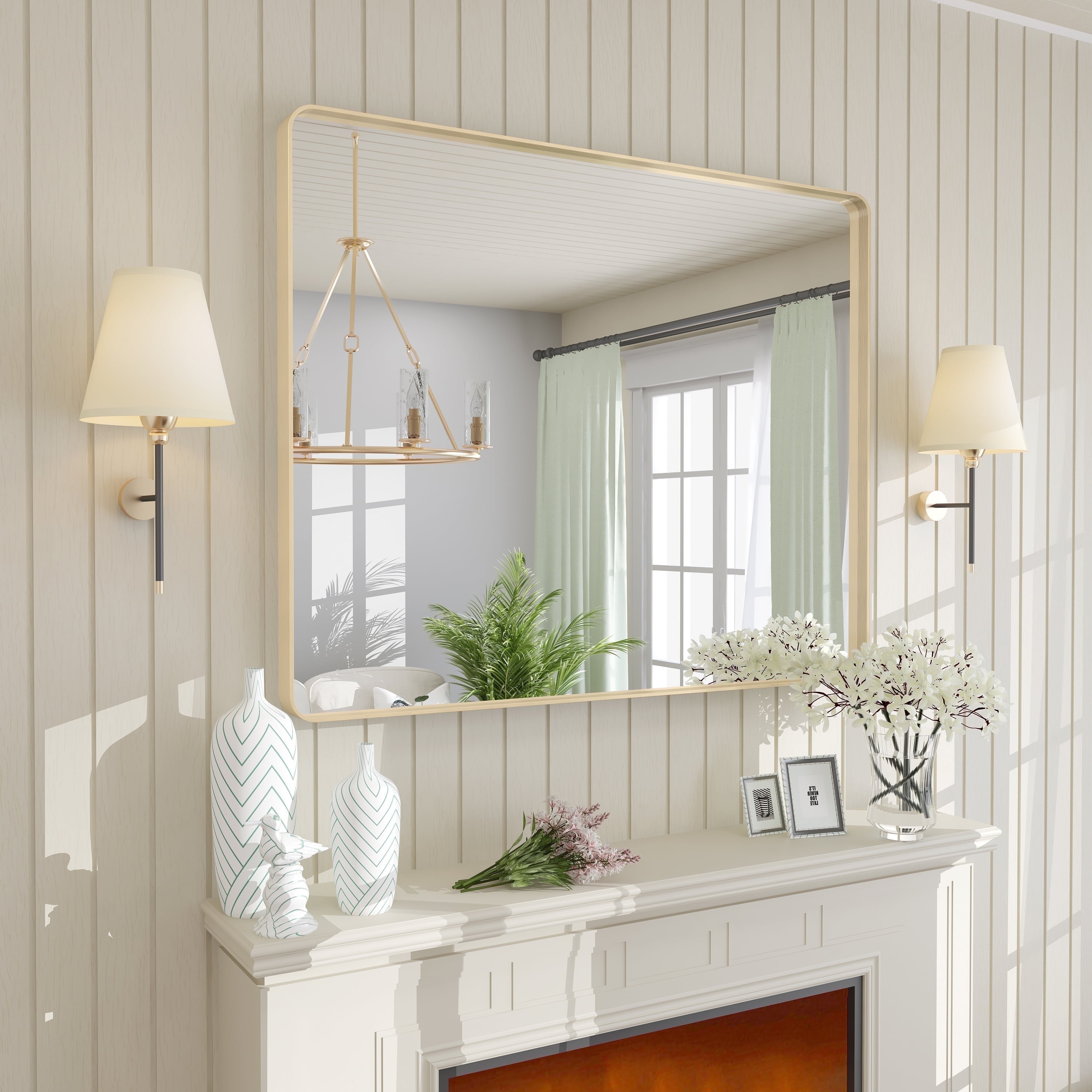 Apmir 40x32 inch Rectangular Wall Mirror Gold Mirrors for Bathroom ...