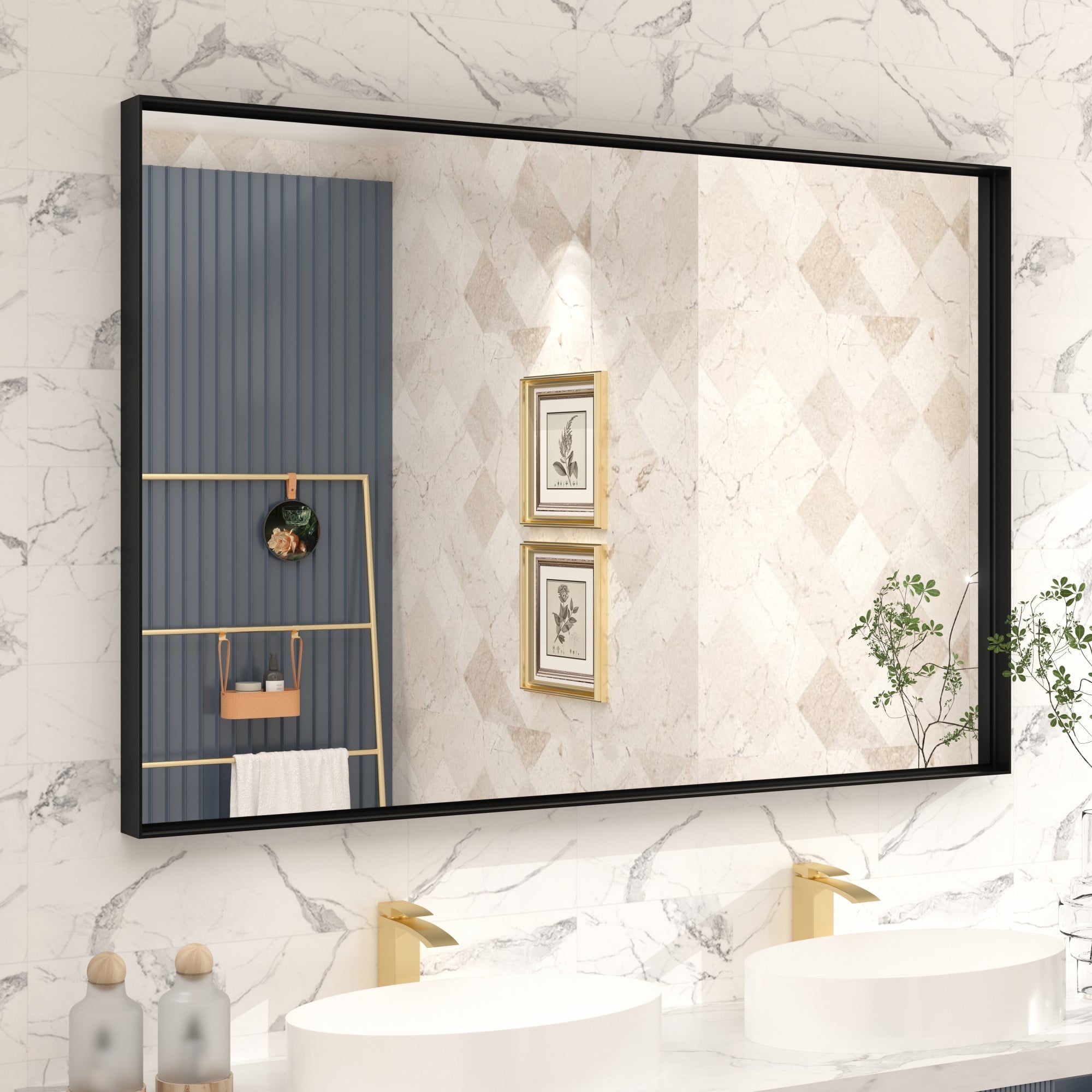 Apmir 48"x 32" Bathroom Vanity Mirror Rectangular Metal Frame French ...