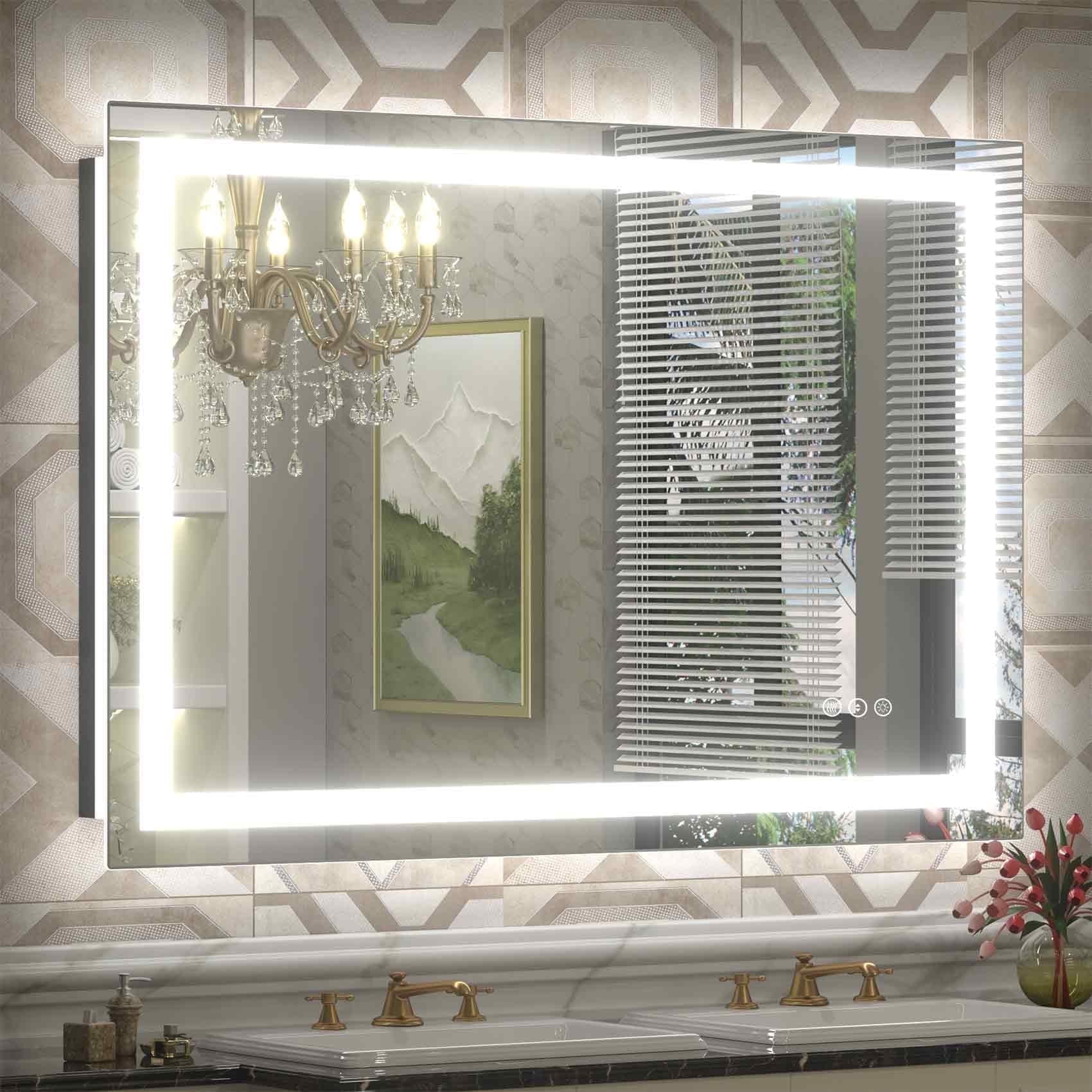 Apmir 48x32" Super Bright Bathroom Mirror with LED Front & Back Lights ...
