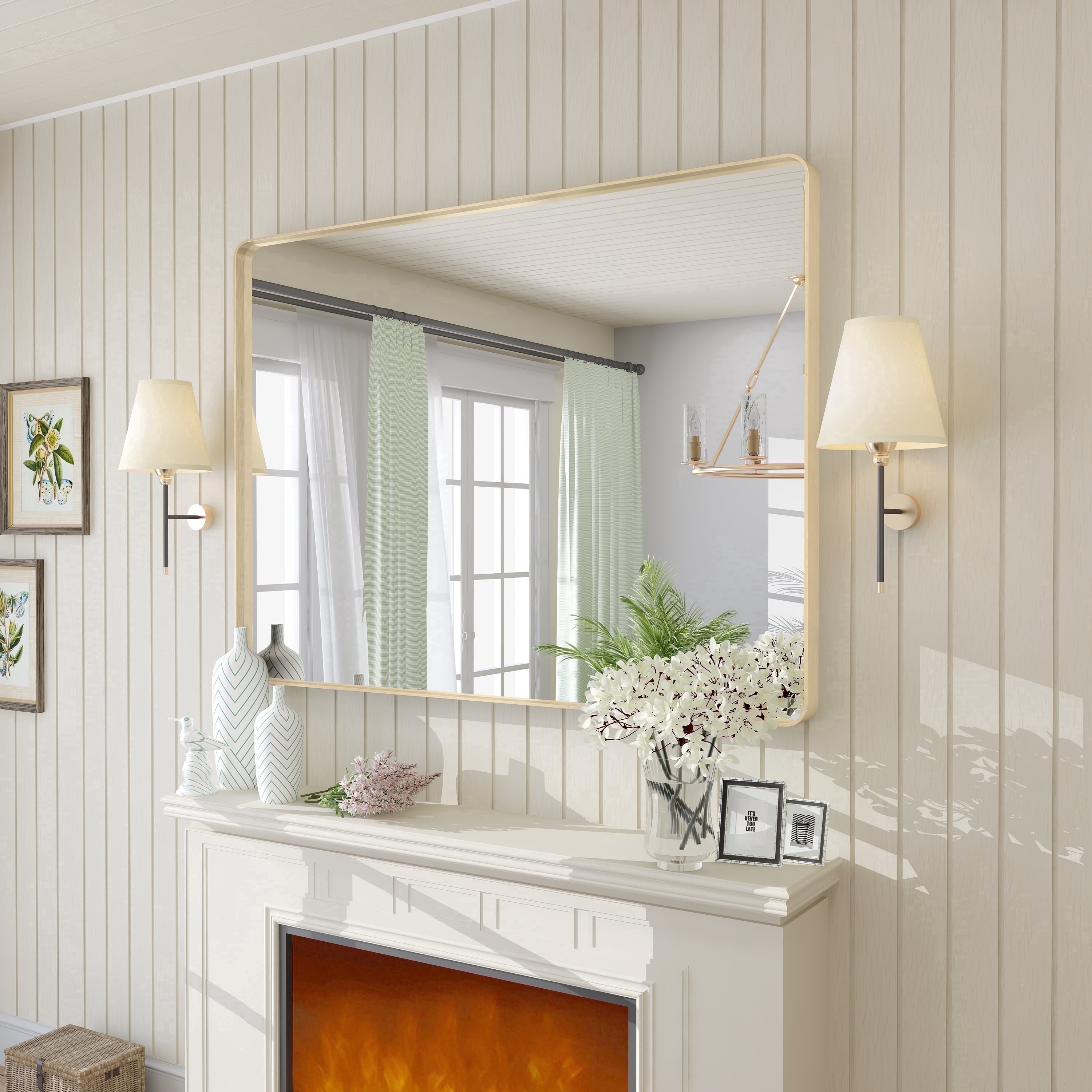 Apmir 48x36 inch Rectangular Wall Mirror Gold Mirrors for Bathroom ...