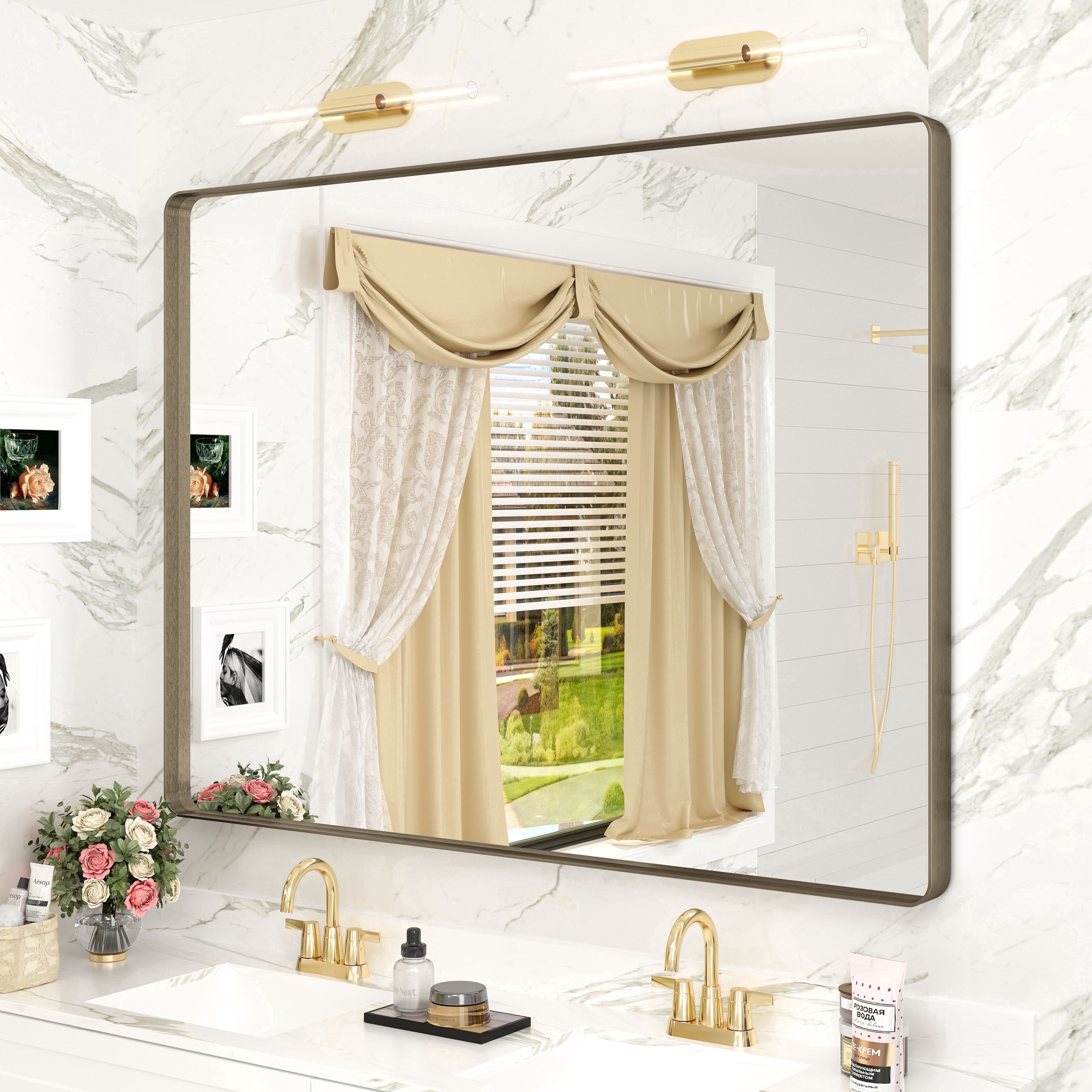 Apmir 48x36 inch Wall Mirror with Rectangular Metal Frame Tempered ...