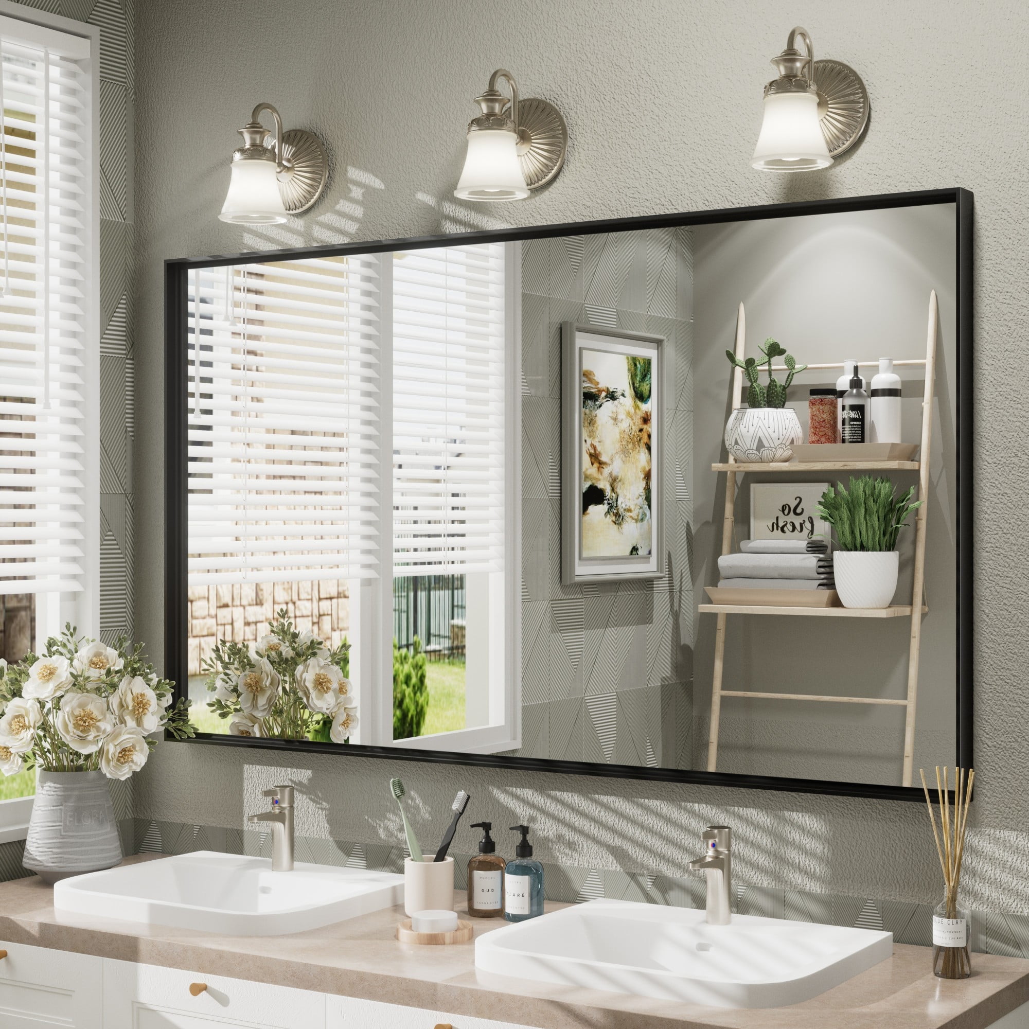Apmir 51"x 30" Bathroom Vanity Mirror Rectangular Metal Frame French ...