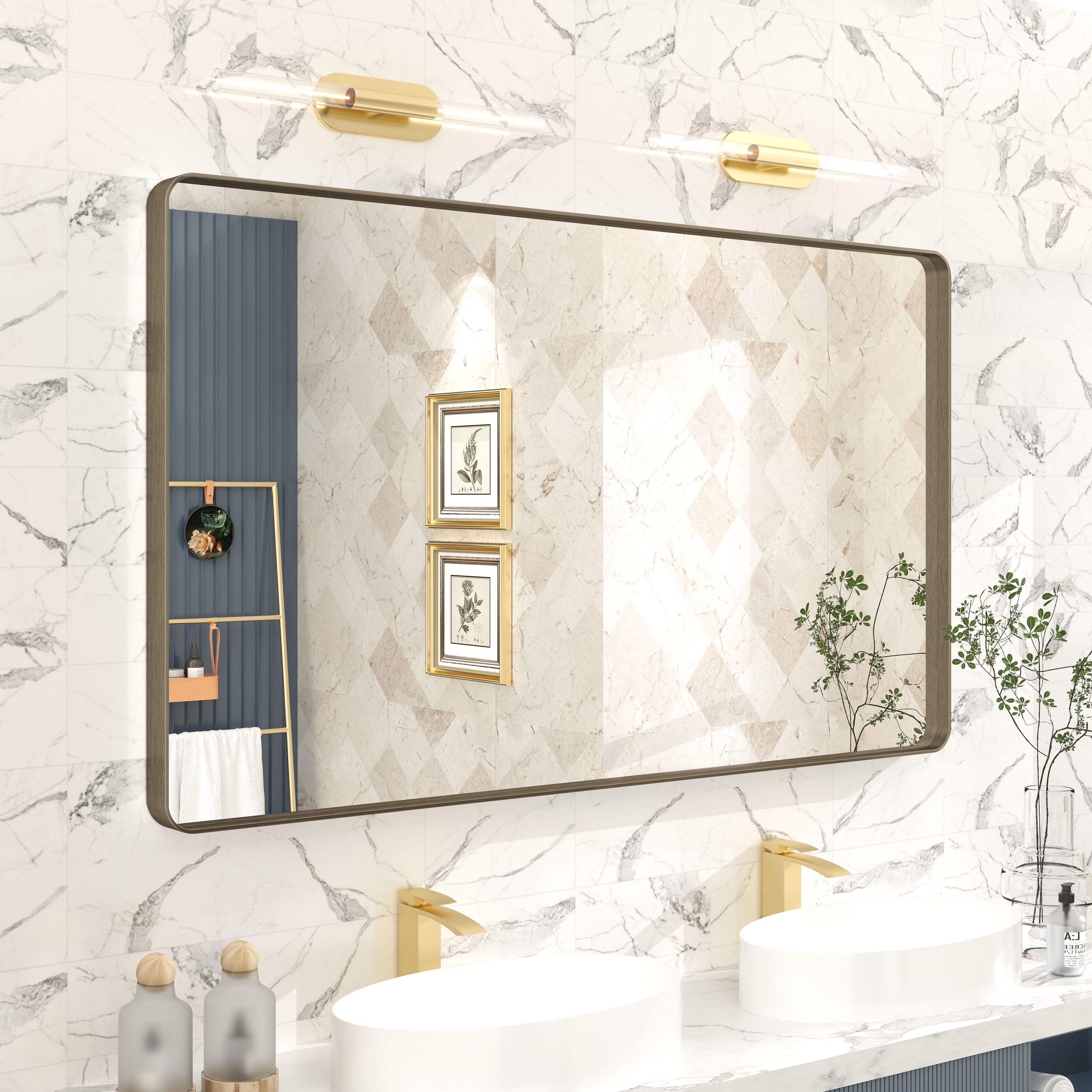 Apmir 51x30 inch Wall Mirror with Rectangular Metal Frame Tempered ...