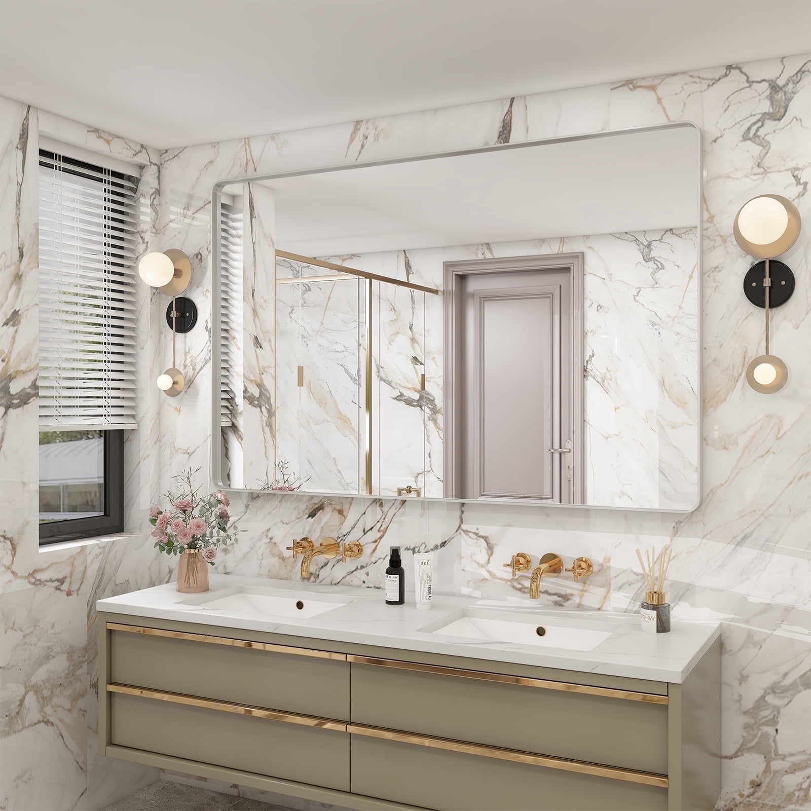 Apmir 55x36 inch Rectangular Wall Mirror Silver Mirrors for Bathroom ...