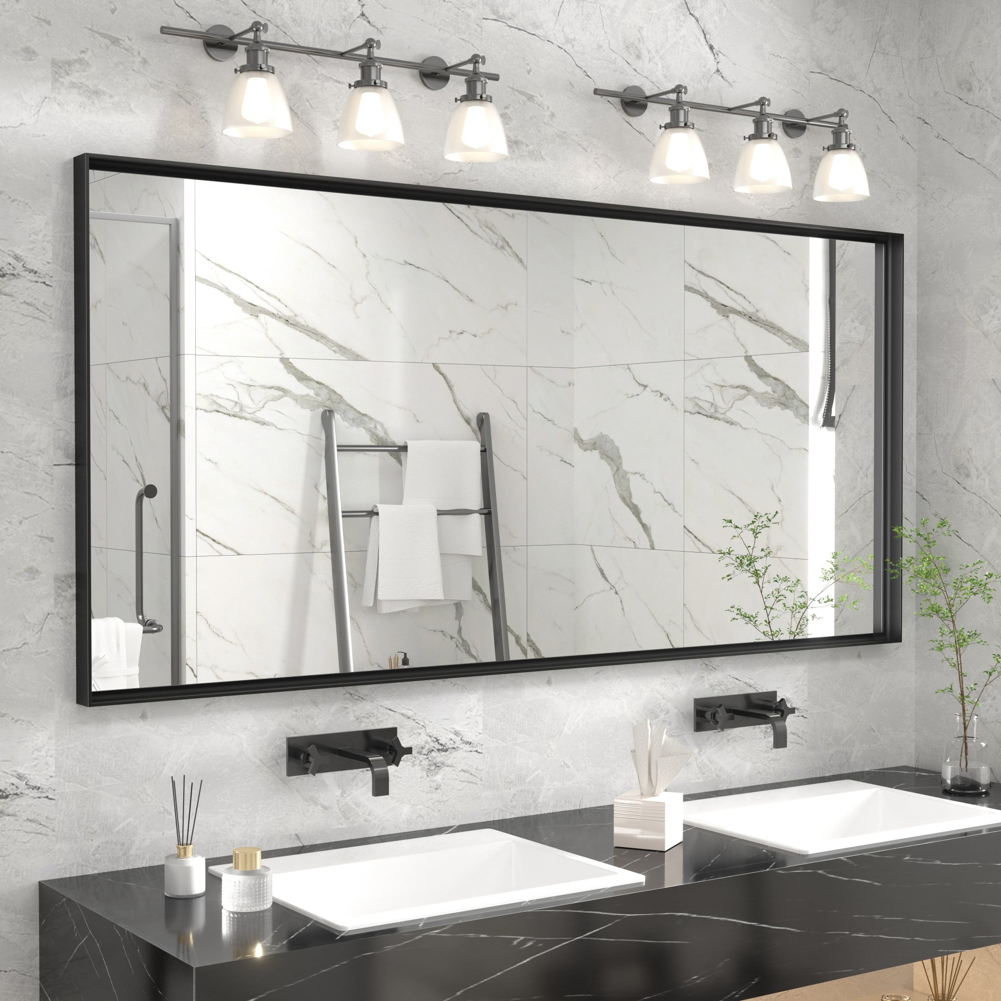 Apmir 60"x 30" Bathroom Vanity Mirror Rectangular Metal Frame French ...