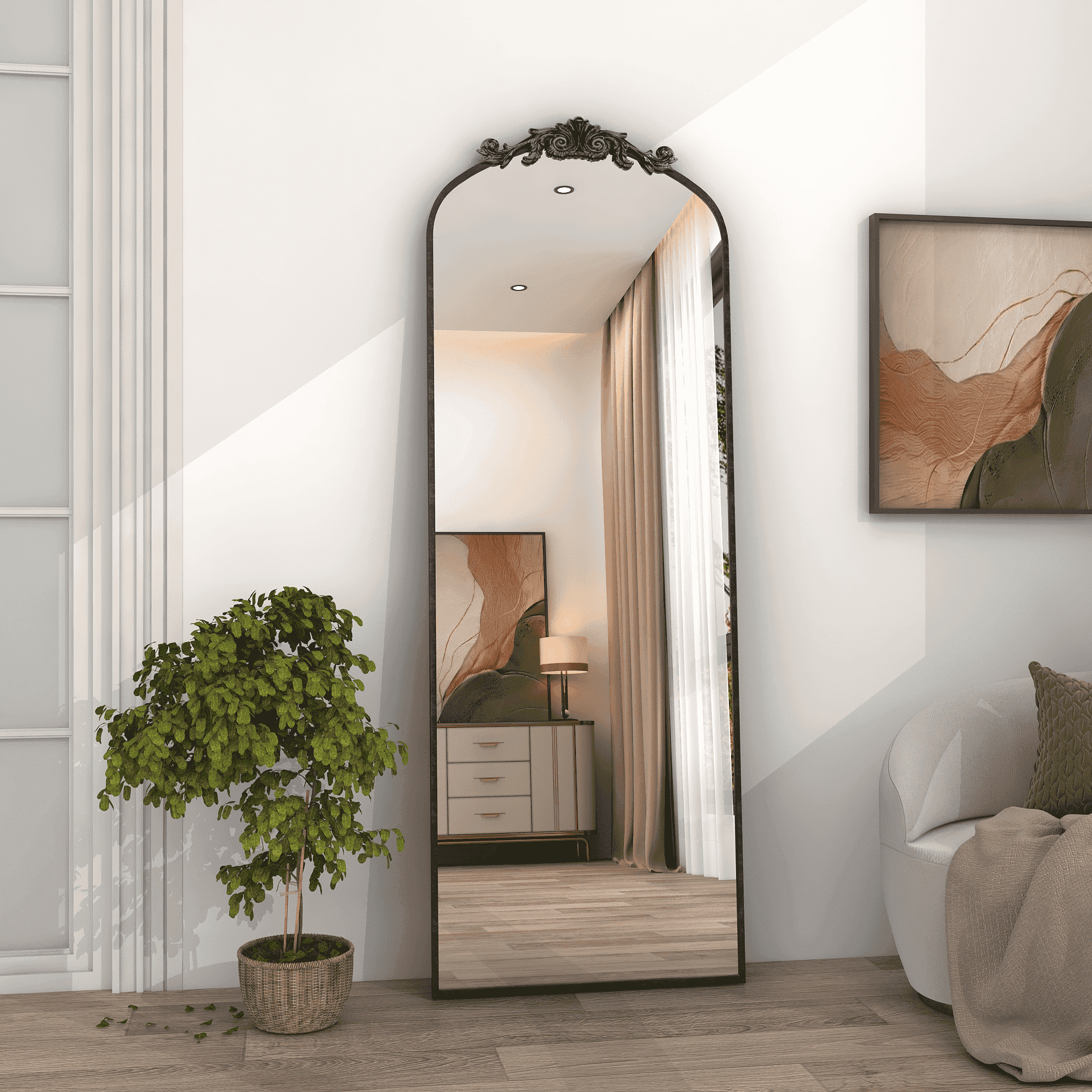 Apmir 65x22 Inch Baroque Arch Full Length Mirror Metal Framed Vintage ...