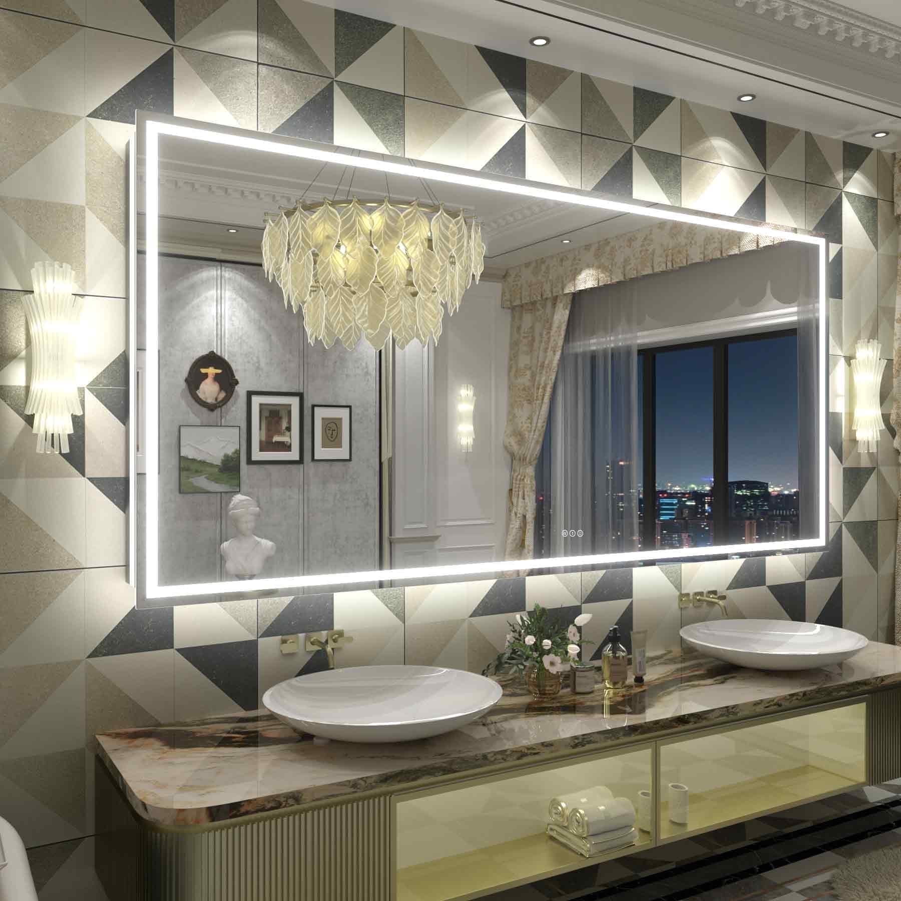 Apmir 84x40" Super Bright Bathroom Mirror with LED Front & Back Lights ...