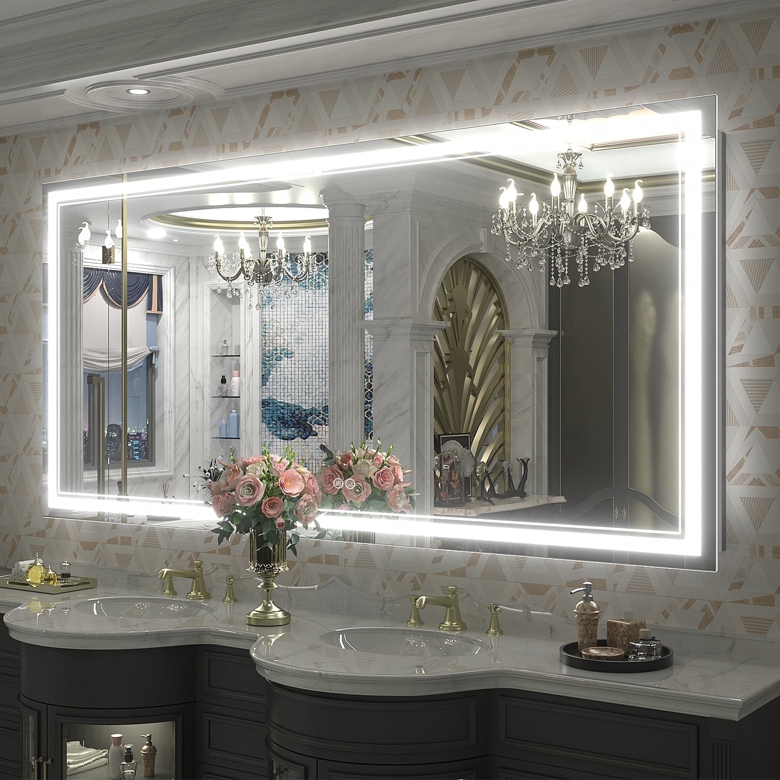 Apmir Frameless Frontlit LED Anti-fog Bathroom Vanity Mirror 60x30 inch ...
