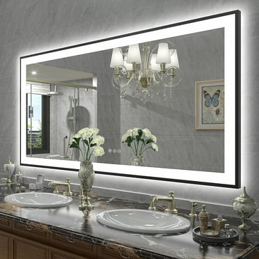 48x36 Inch LED Mirror for Bathroom with Front, Gold Framed Stepless ...