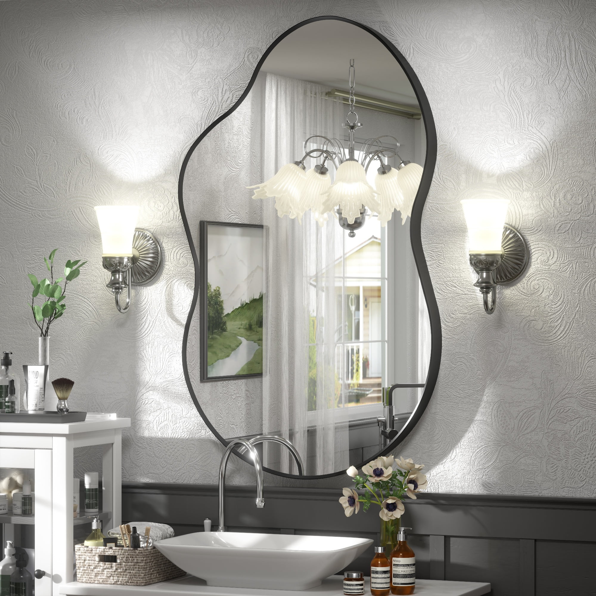 Apmir Irregular Wall Mirror Bathroom Vanity Mirror Asymmetrical Black ...
