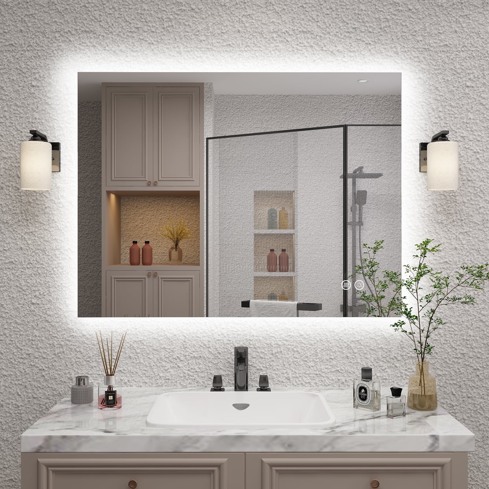 Apmir LED Bathroom Mirror Rectangular Frameless Super Bright Backlited LED Wall Bathroom Vanity ...