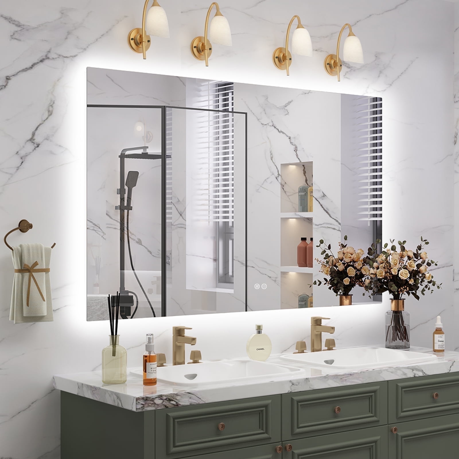 Apmir LED Bathroom Mirror Rectangular Frameless Super Bright Backlited ...