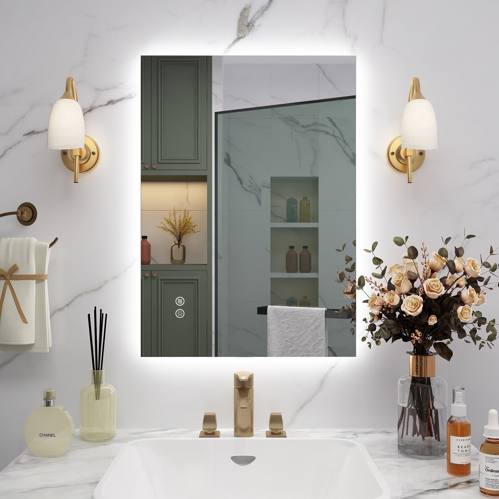 Apmir LED Bathroom Mirror Rectangle with Lights Super Bright Anti-Fog ...