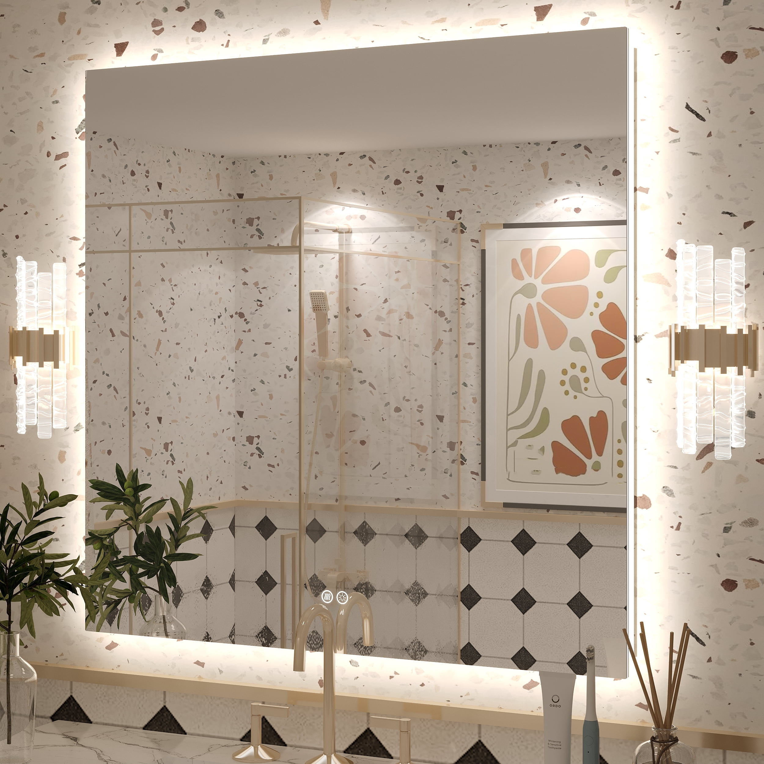 Apmir 36x36 inch LED Bathroom Mirror, Frameless, Super Bright Backlit ...