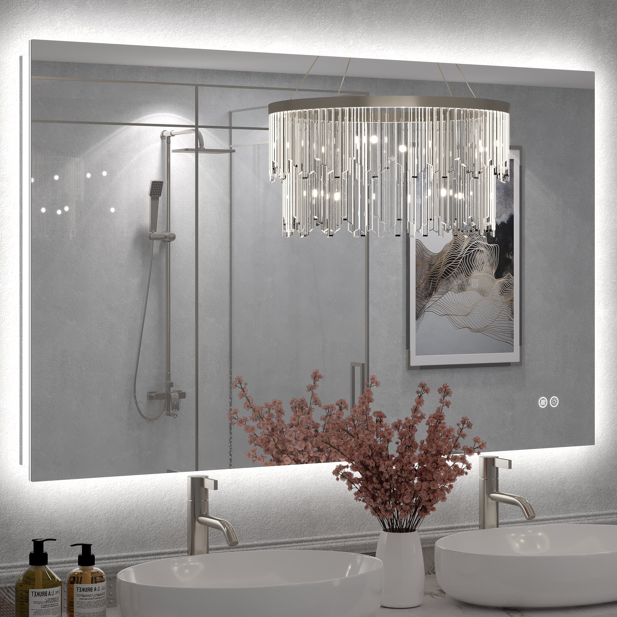 48x30 LED Bathroom Mirror, 24V Ultra Bright Backlit Vanity Mirror, Anti ...