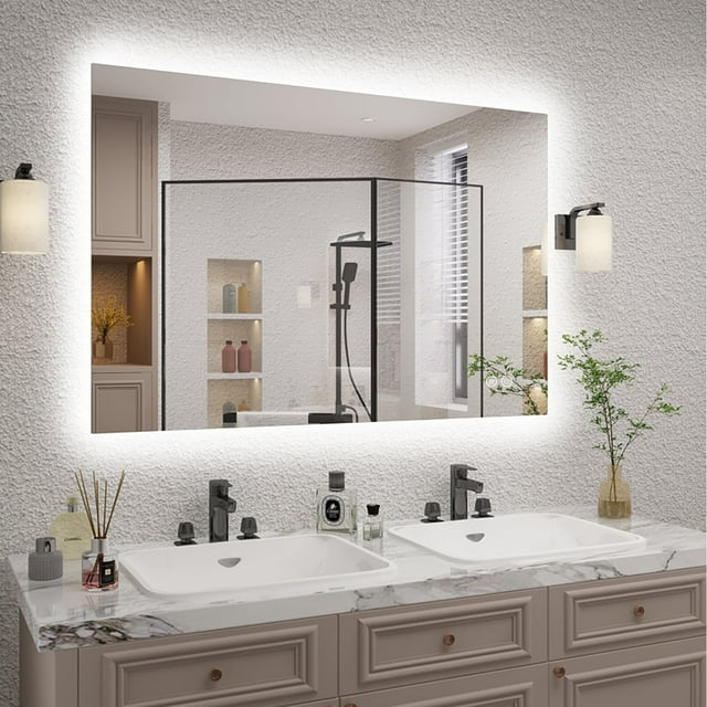 Apmir LED Bathroom Mirror Rectangular Frameless Super Bright Backlited ...