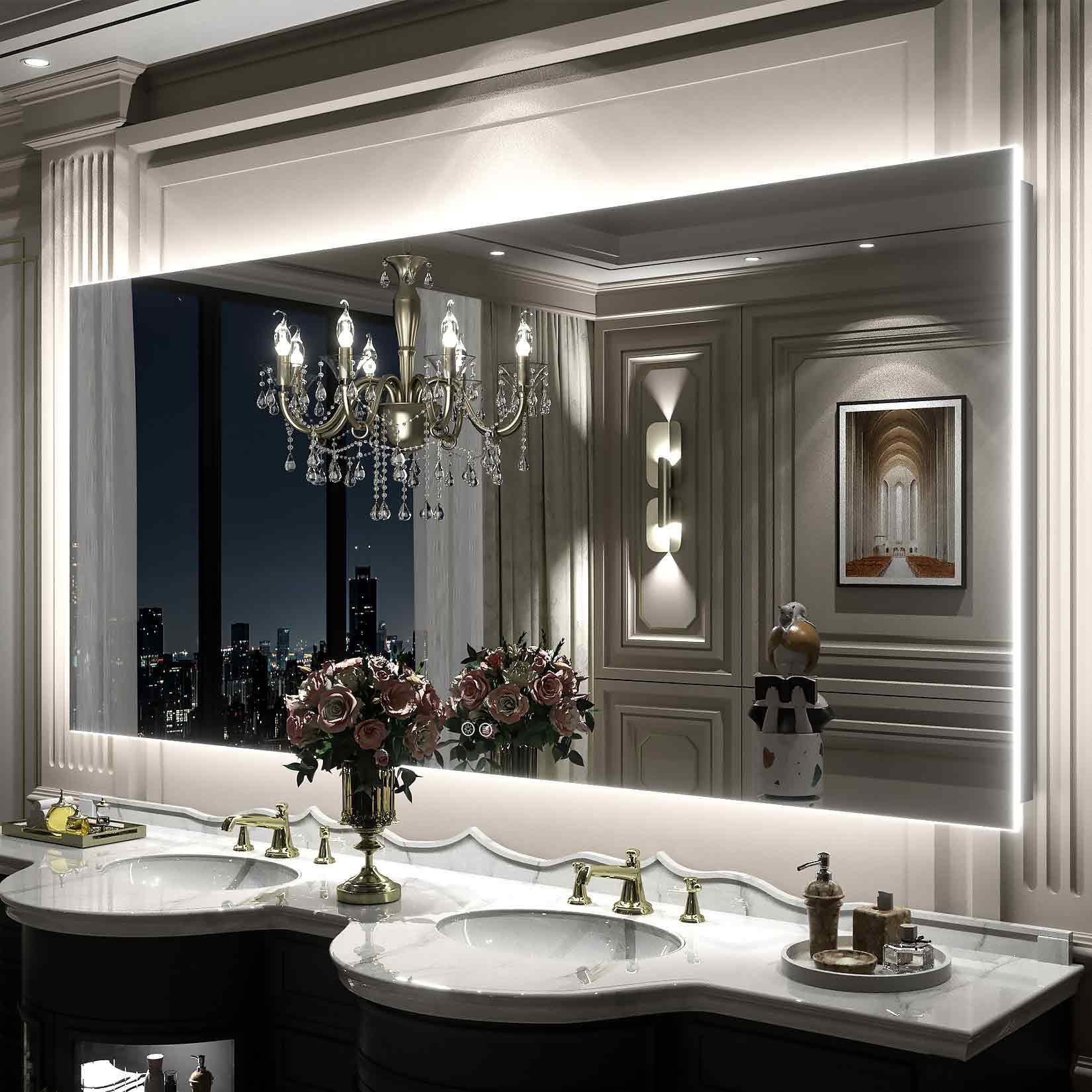 Apmir LED Bathroom Mirror Rectangular Frameless Super Bright Backlited ...