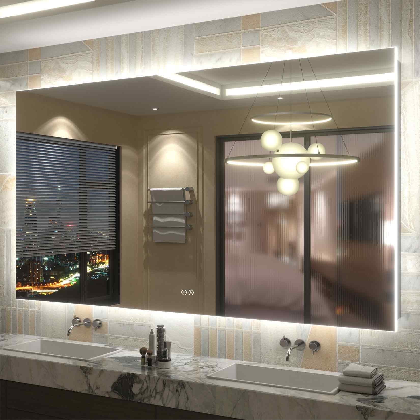 Full Size Frameless Back LED Lighted Anti-Fog Tempered Glass Bathroom ...