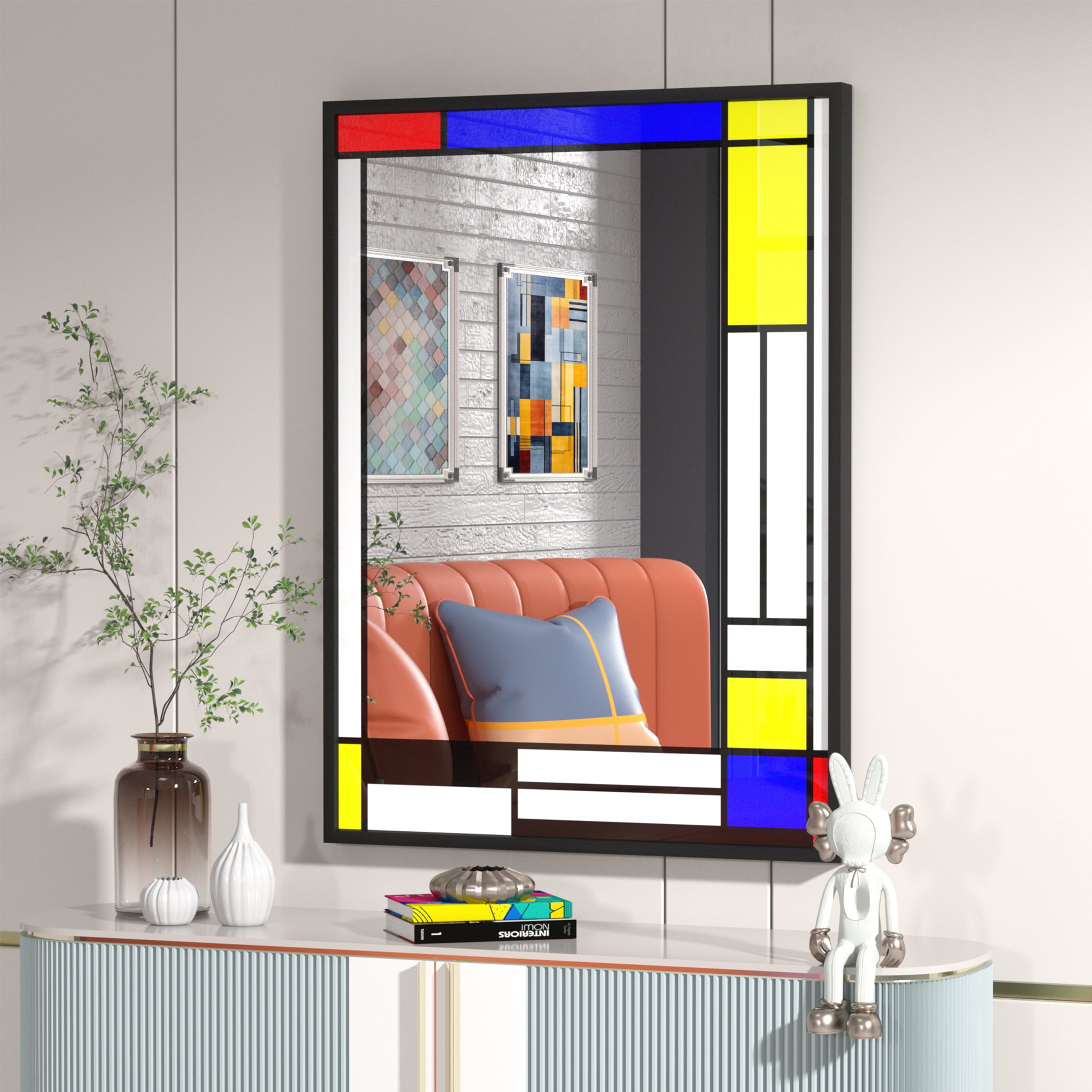 Apmir Metal Black Frame Mondrian Style Accent Mirror Wall Mounted ...