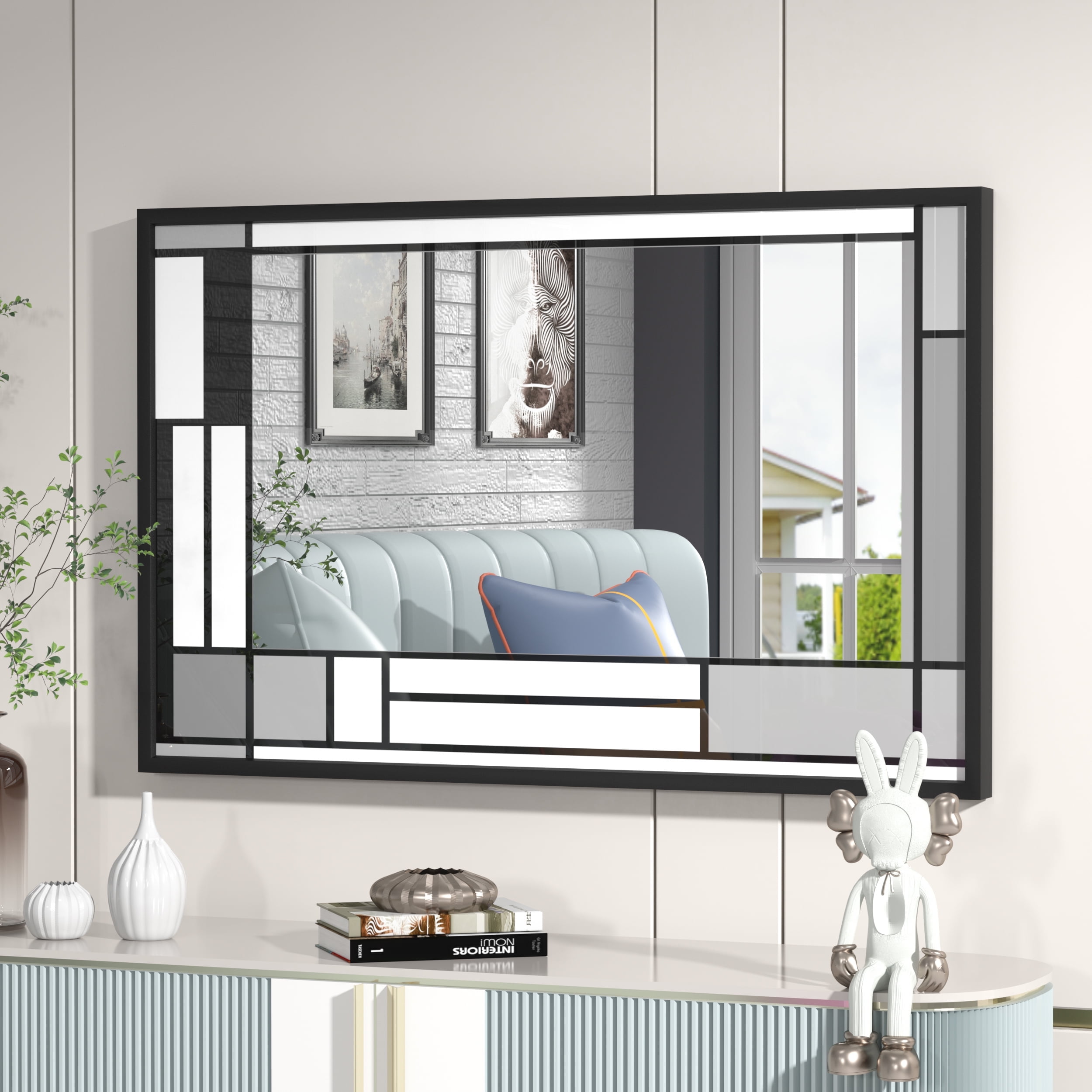 Apmir Metal Black Frame Mondrian Style Accent Mirror Wall Mounted ...