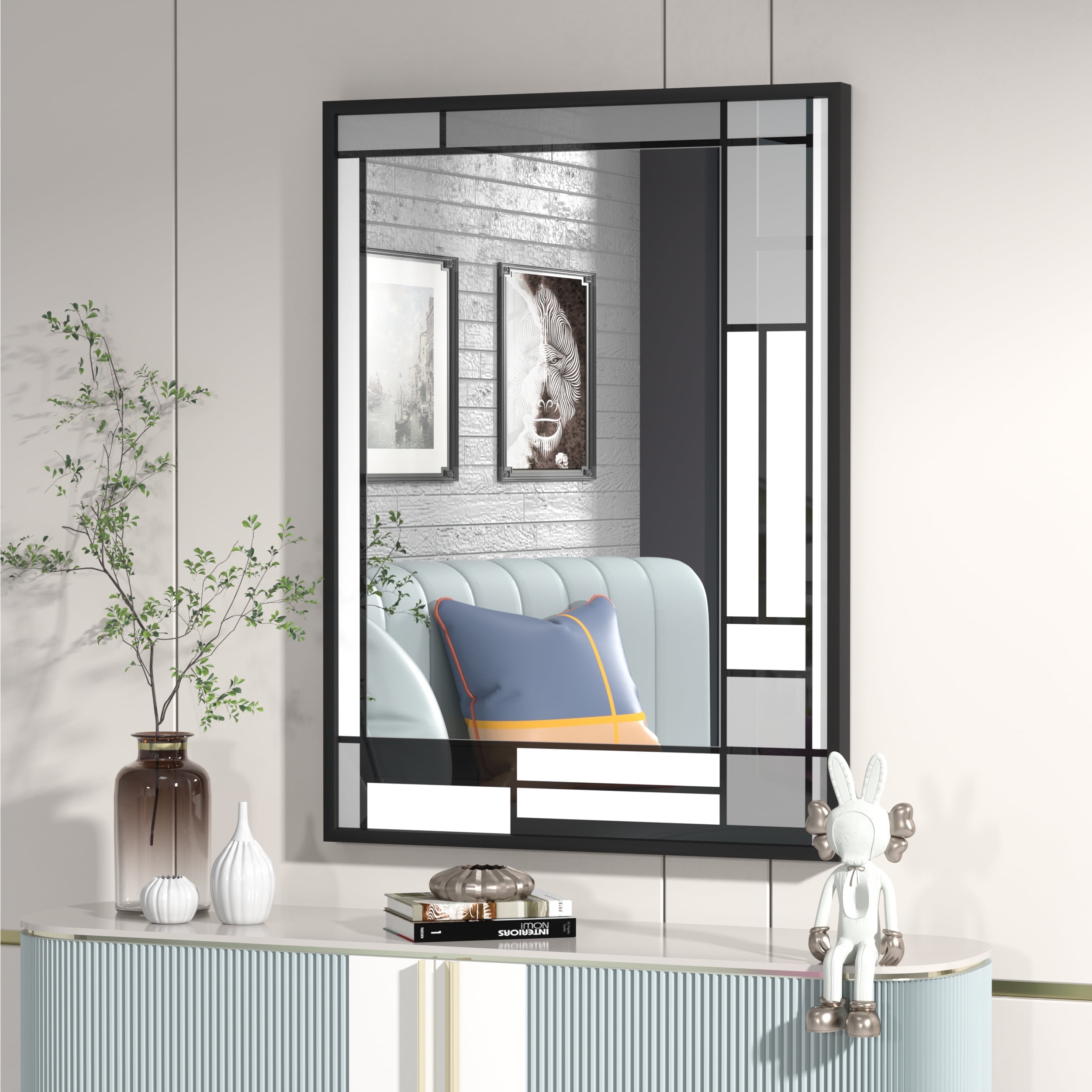 Apmir Metal Black Frame Mondrian Style Accent Mirror Wall Mounted ...