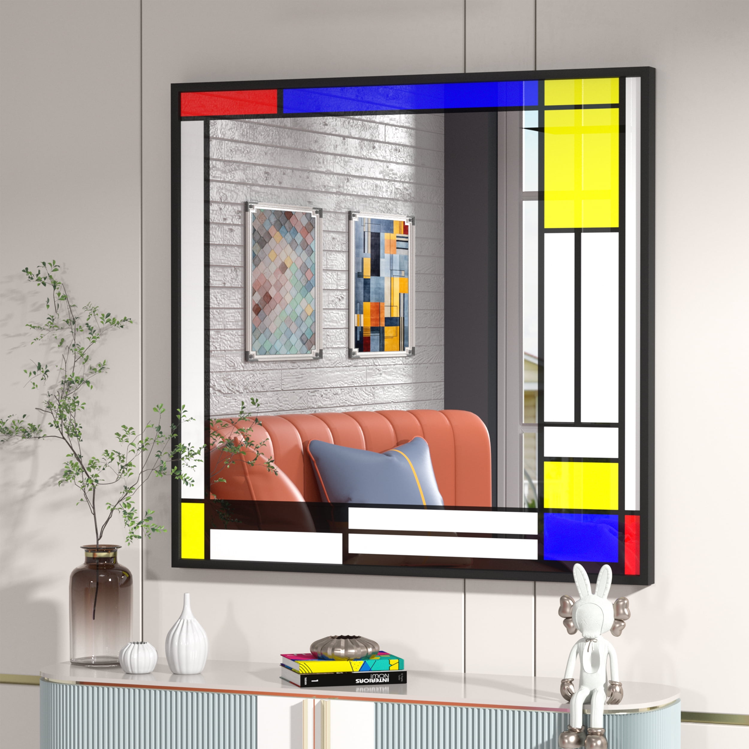 Apmir Metal Black Frame Mondrian Style Accent Mirror Wall Mounted ...