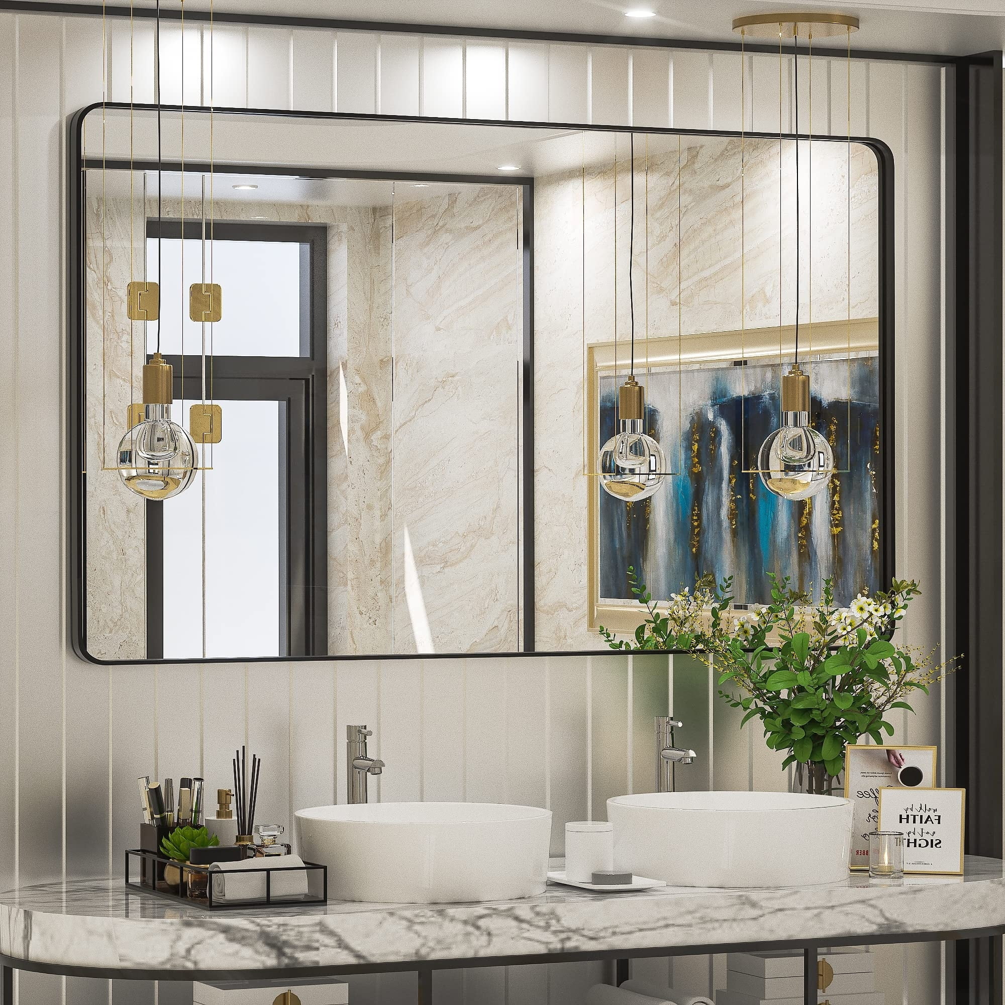 Apmir Metal Frame Tempered Glass Bathroom Vanity Mirror for Wall ...