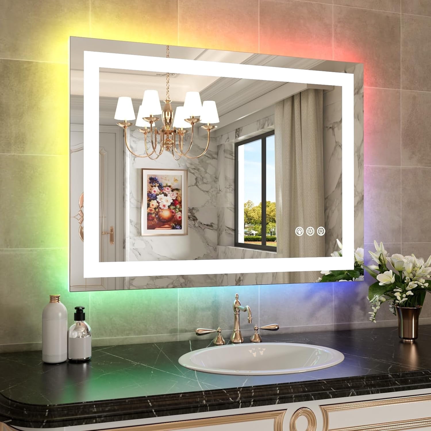 Apmir Super Bright RGB Backlit & LED Frontlit Anti-Fog Bathroom/Vanity ...