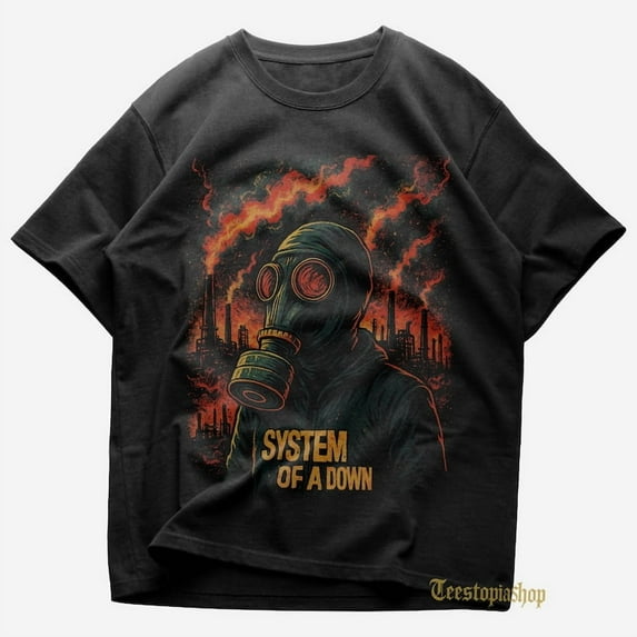 Apocalyptic Gas Mask Character Graphic Tee Industrial Smoke Art Vintage ...