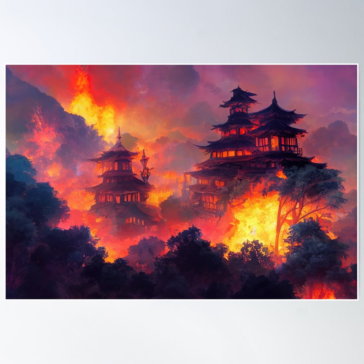 Apocalyptic Japanese Temple Burning At Night - 4K Wallpaper Landscape ...