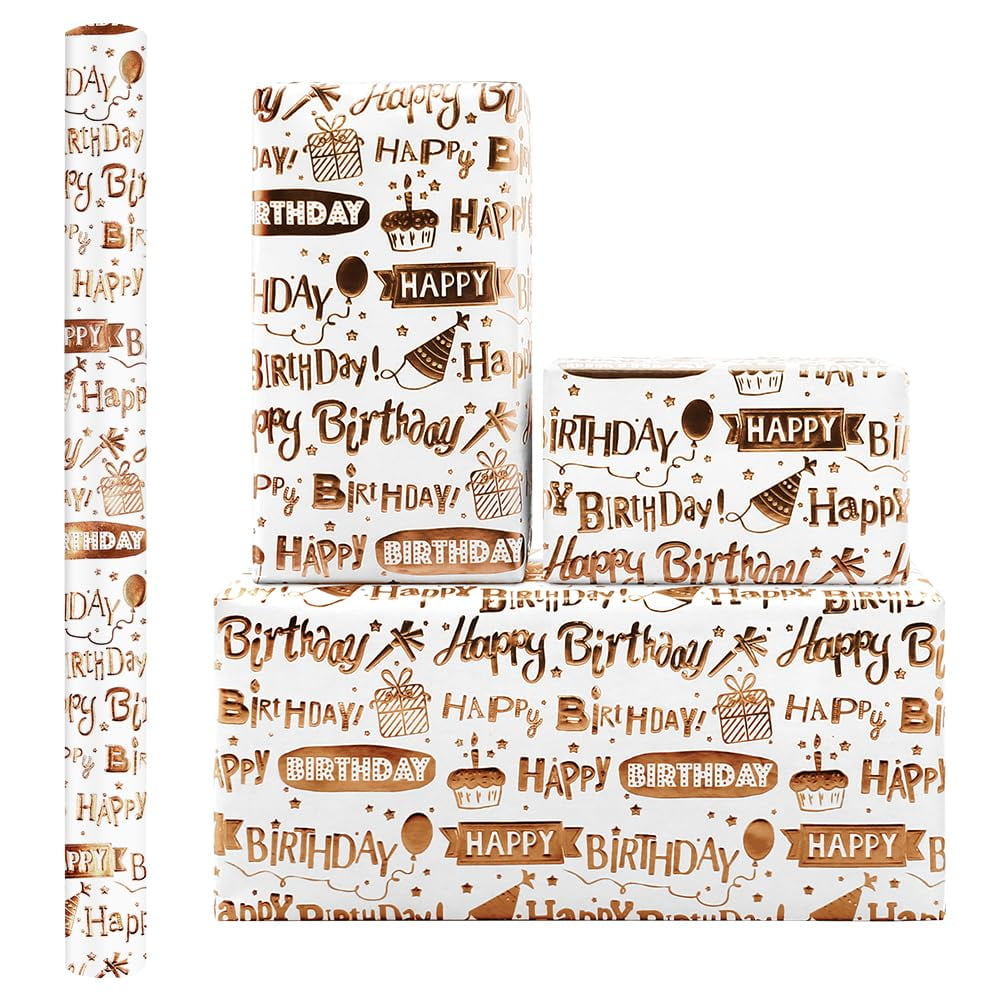 Apol Rose Gold Birthday KEF16 Wrapping Paper Mini Foil Happy Birthday ...