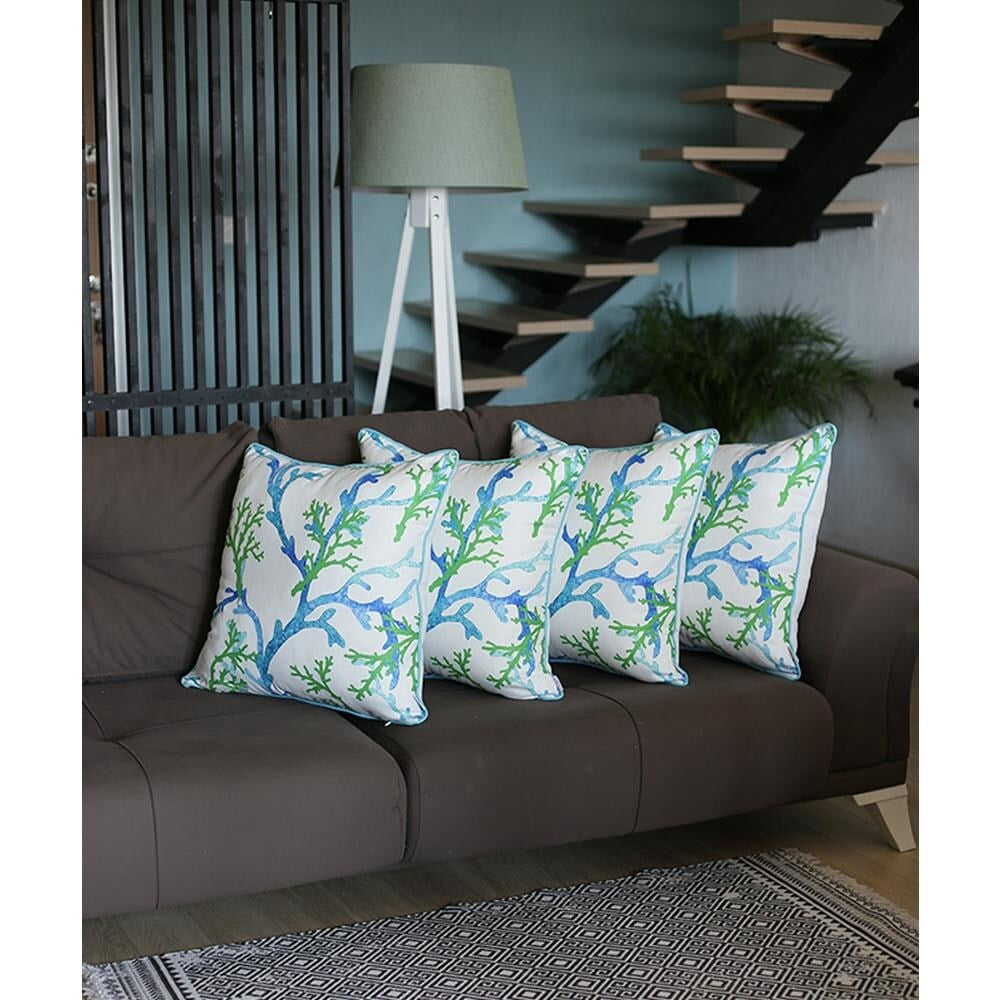 Apolena Inc Marine Blue Coral Decorative Throw Pillow Cover 18"x18" (4 ...