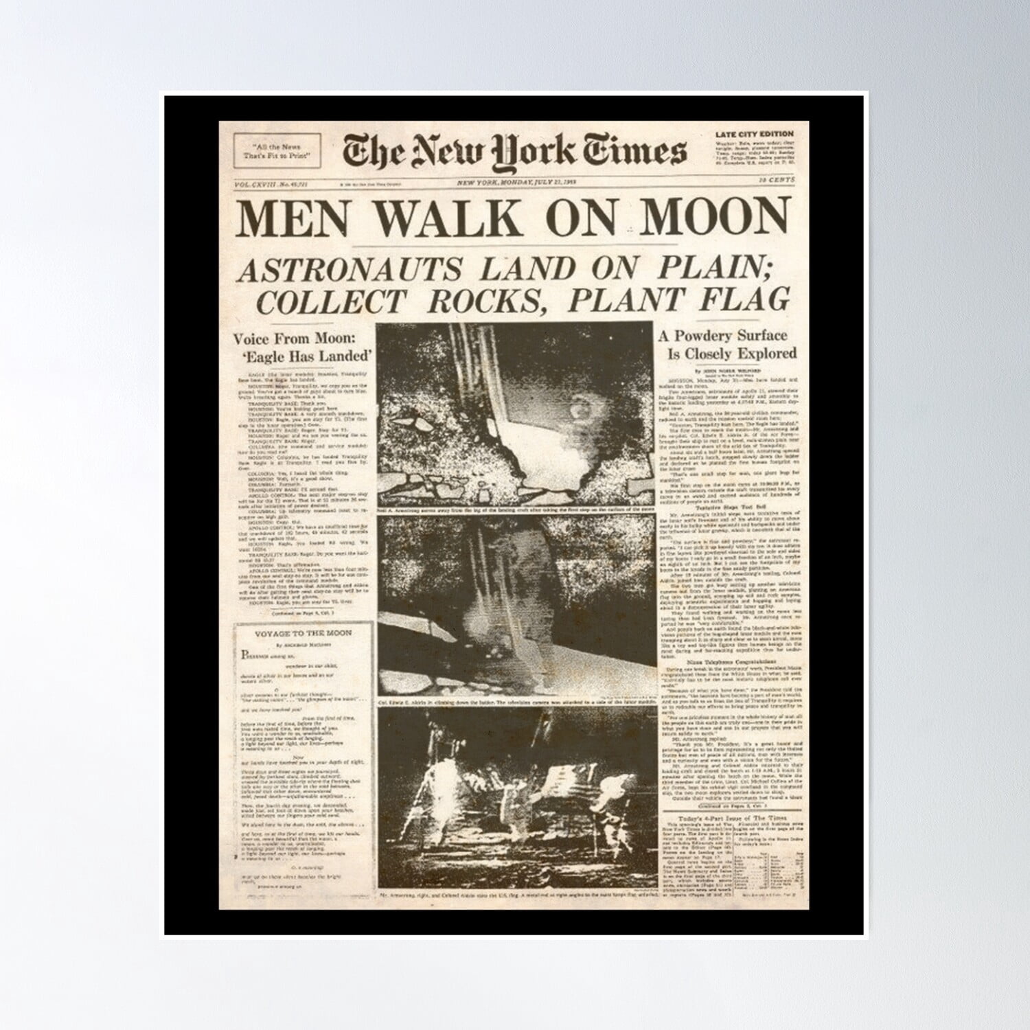 Apollo 11 50Th Anniversary Moon Landing 1969 Newspaper Poster Wall Art ...
