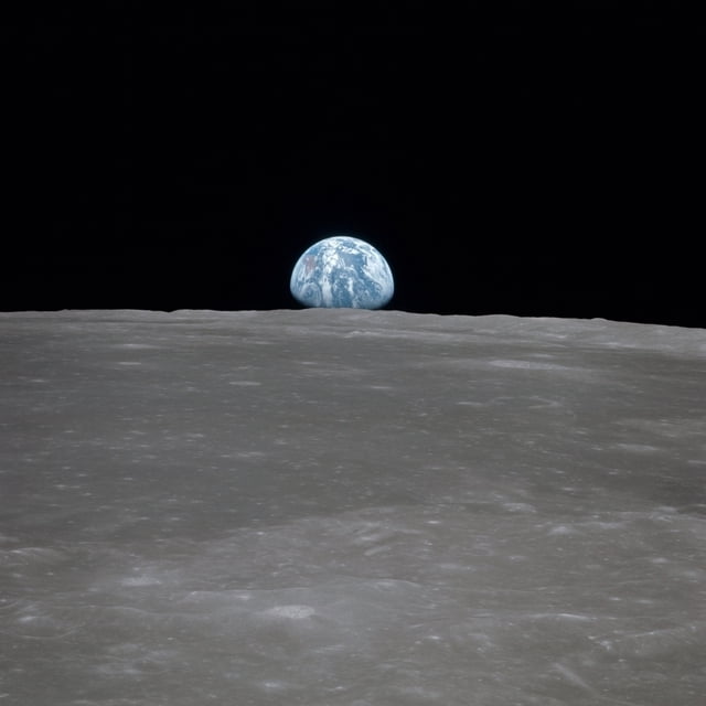 Apollo 11 Earth Rise Over The Moon. Earth On The Horizon In The Mare ...