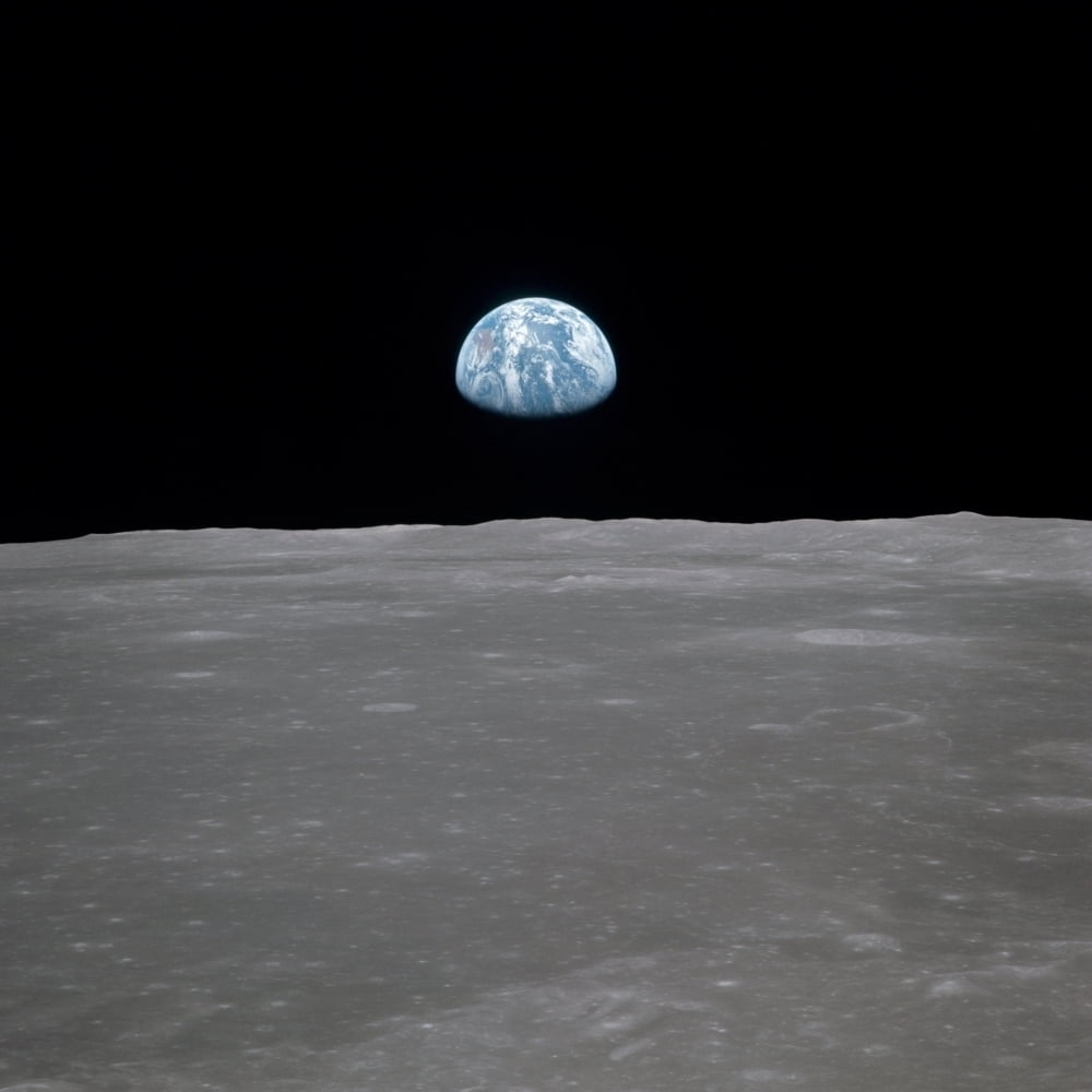Apollo 11 Earth Rise Over The Moon. Earth On The Horizon In The Mare ...