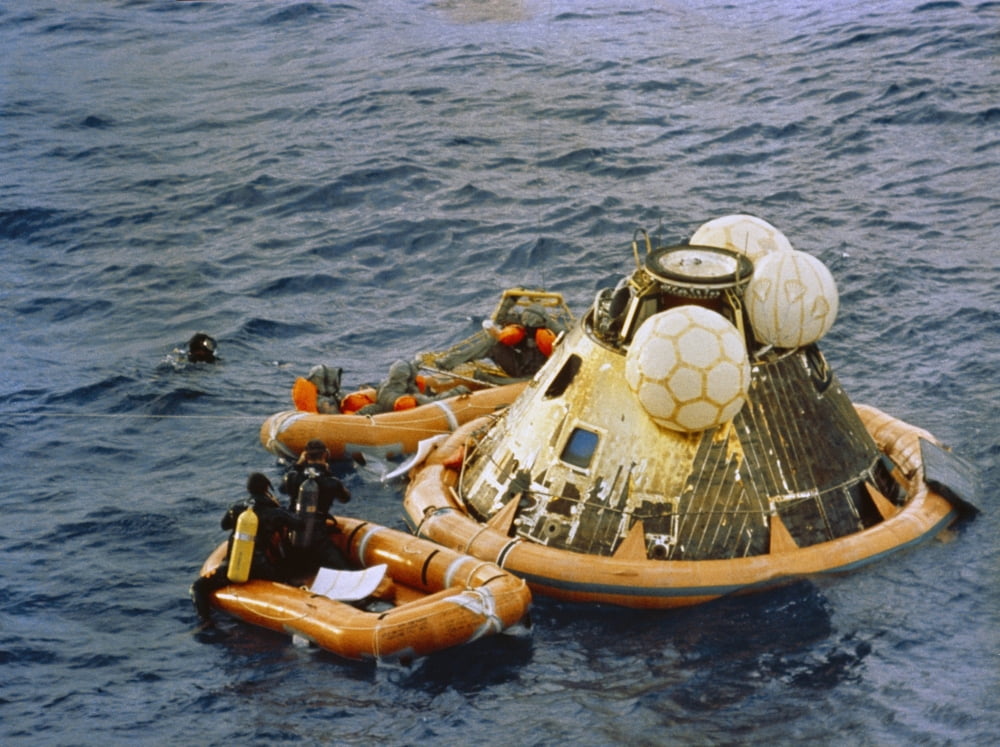 Apollo 11 Recovery. Behind The Floating Command Module The Astronauts ...